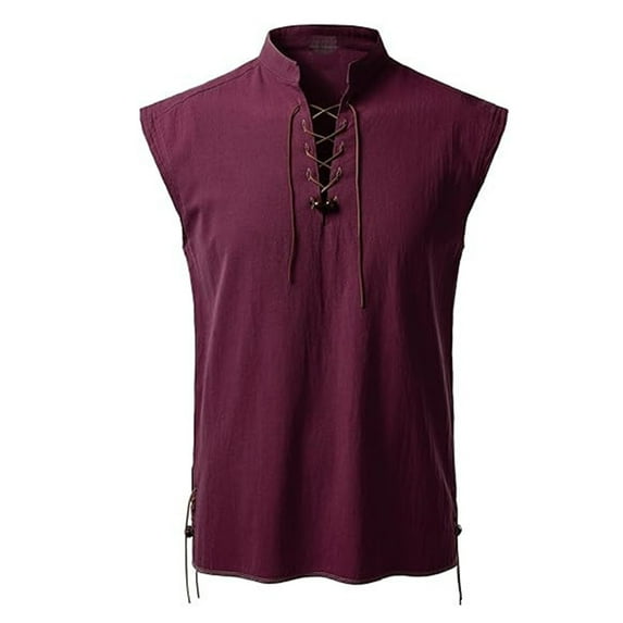 Burgundy Wine Man Vests Collared Neck Faux Linen Tops Vest for Mens ...