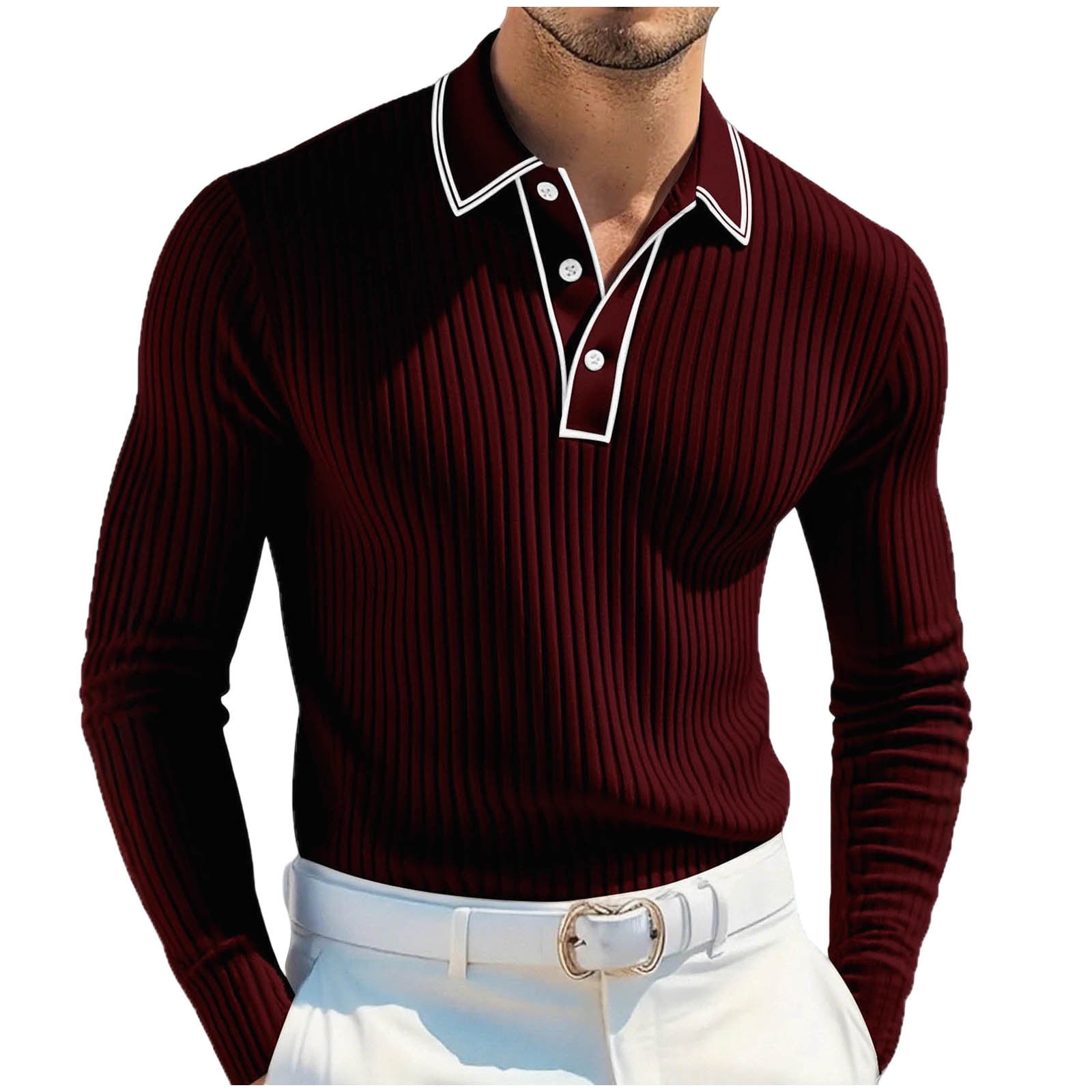 Burgundy Wine Mens Tshirts Henley Turtle Neck Tops Tee for Man Long ...