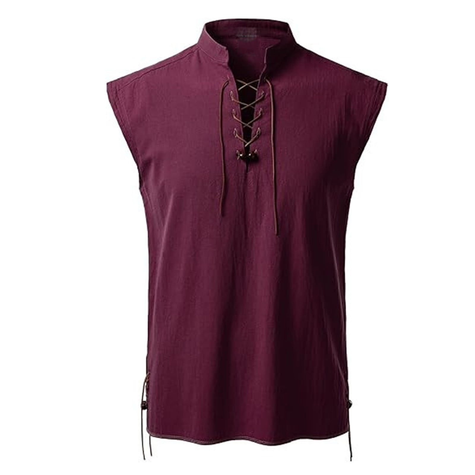 Burgundy Wine Mens Vests Collared Neck Faux Linen Vest Tops for Mens ...