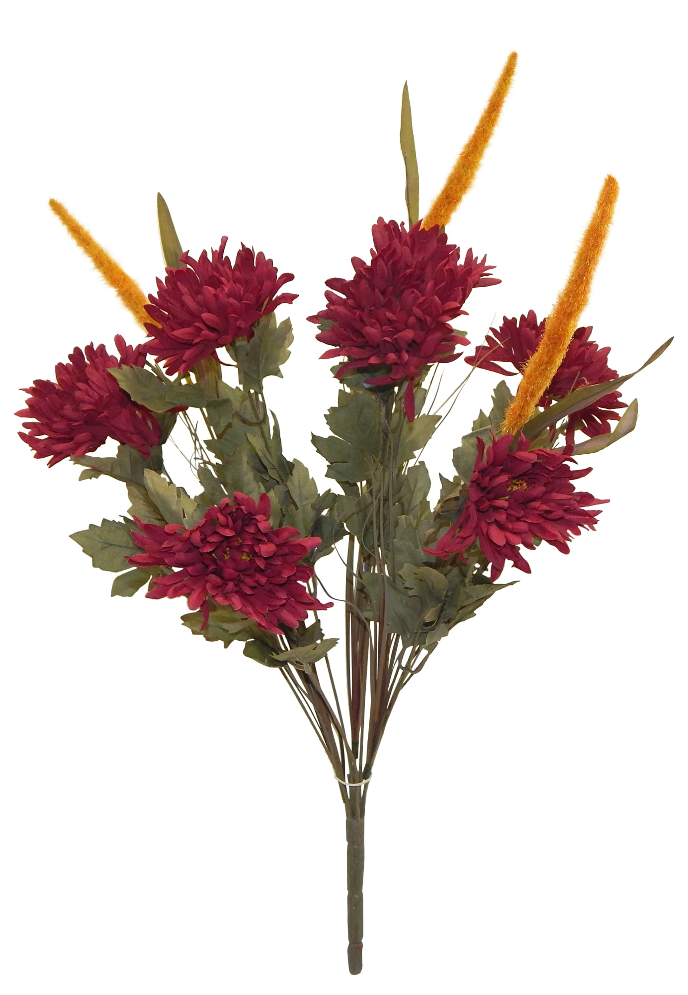 Burgundy Wine Red Mum Cattail 26in Artificial Polysilk Faux Fake Flower ...