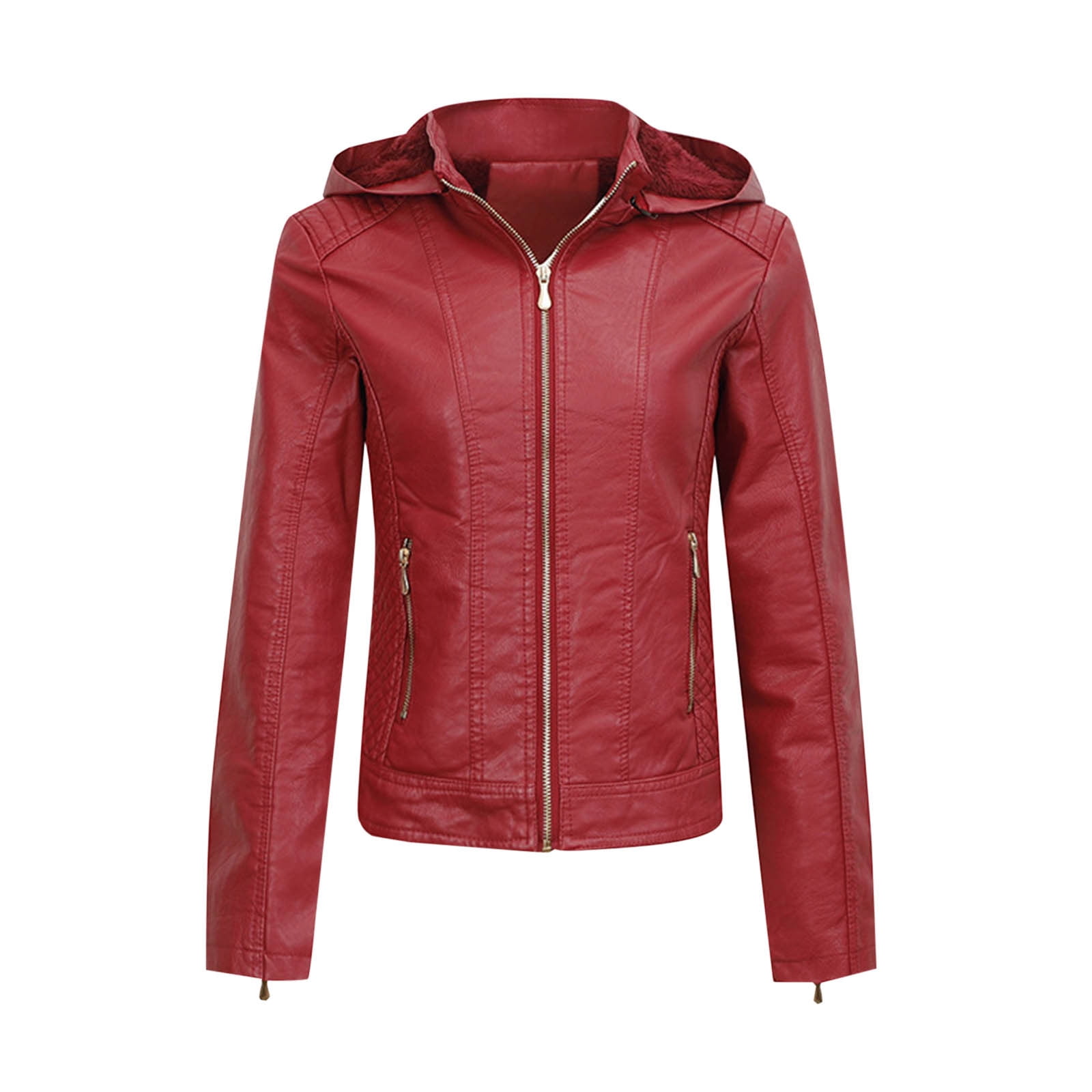 Burgundy Wine Thermal Fuzzy with Hood Motorcycle Basic for Women Winter Fall Long Sleeve ...