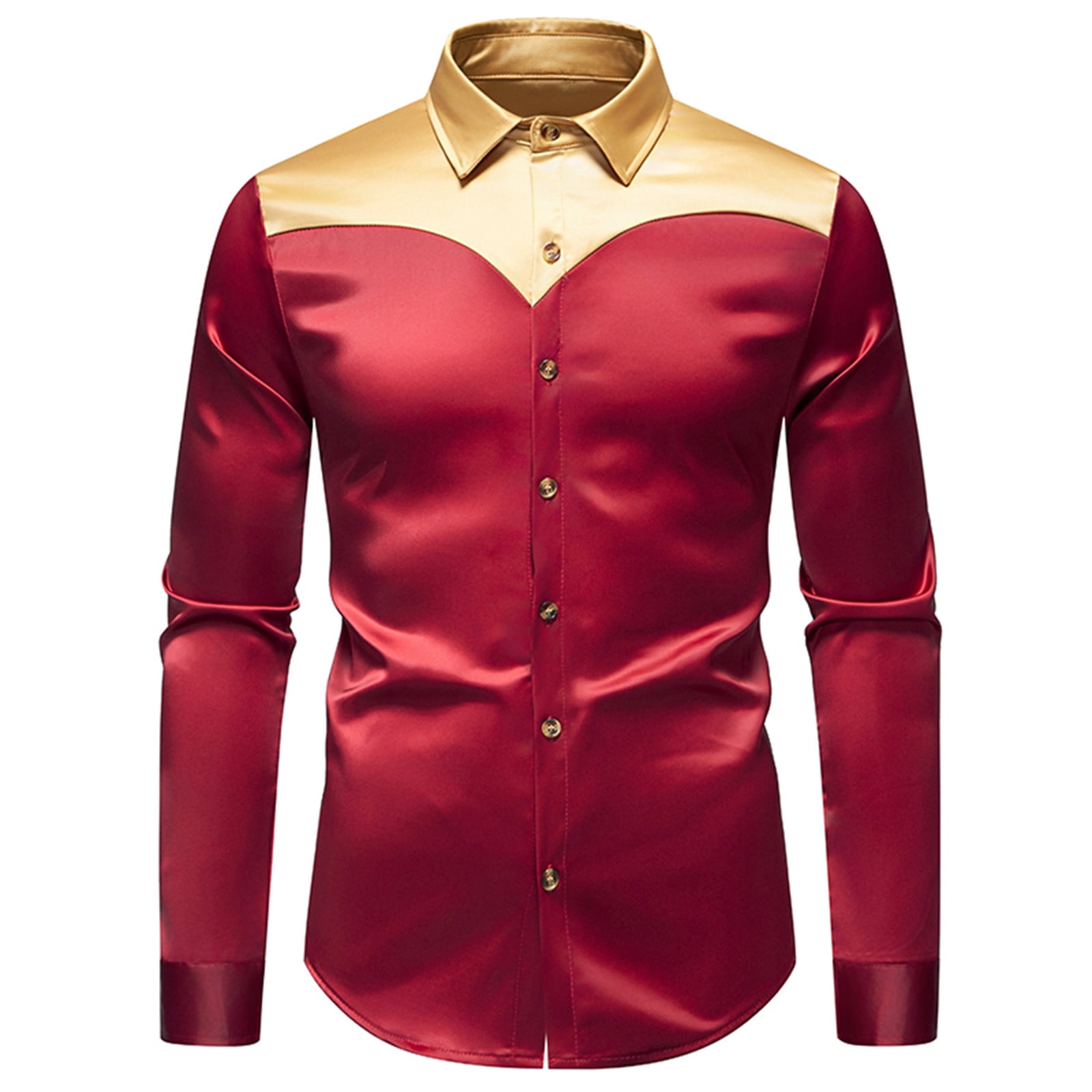 Burgundy Wine Turtle Neck Faux Satin T Shirt for Man Fall Summer Long ...