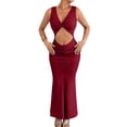Burgundy Wine V Neck Spandex for Juniors Summer Fall Sleeveless Midi ...