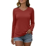 Burgundy Wine Vneck Spandex T Shirt for Ladies Summer Fall Long Sleeve ...
