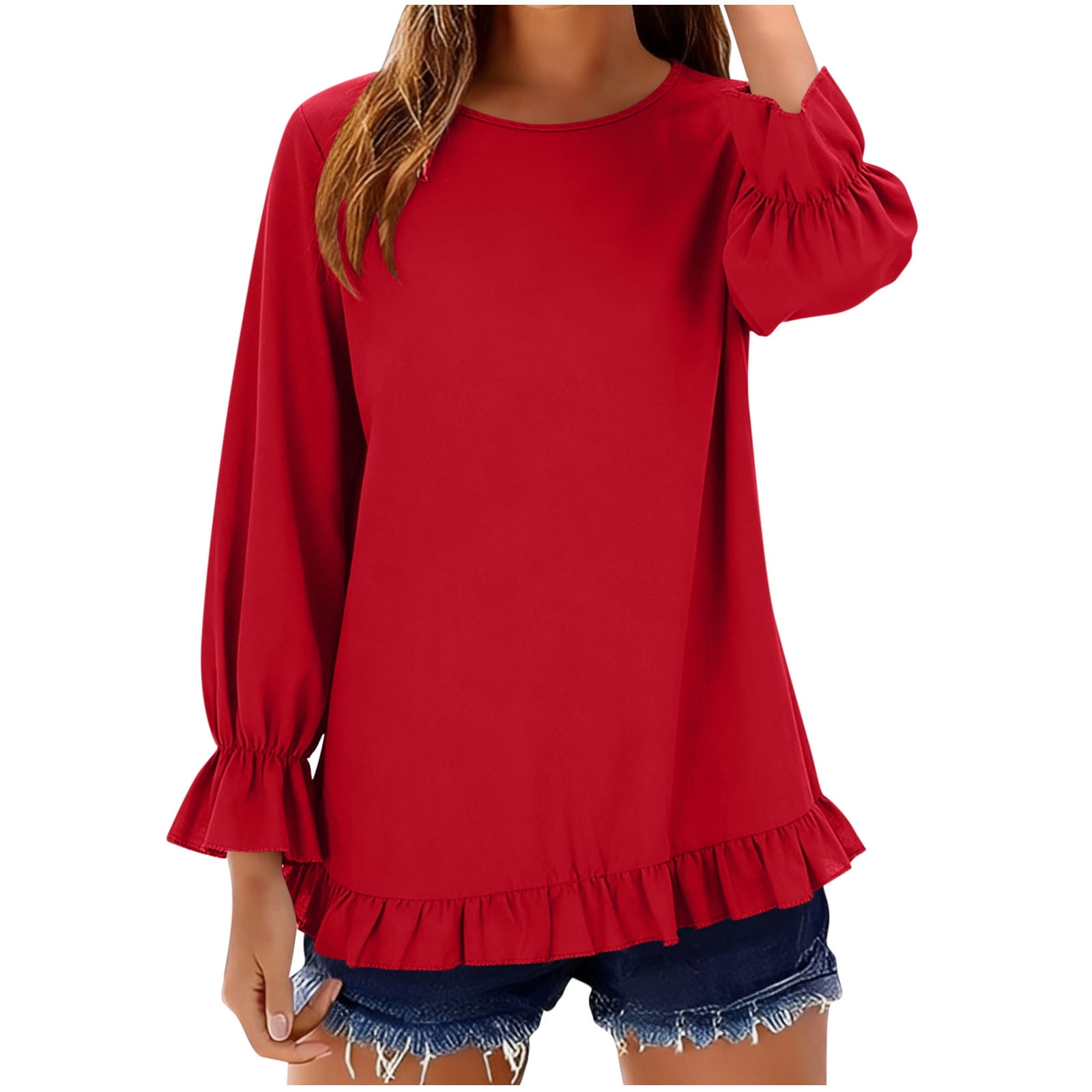 Burgundy Wine Women Basic Tshirts Tops Tee for Women Long Sleeve ...