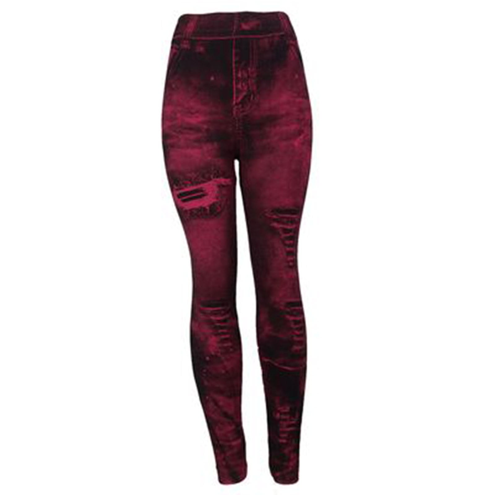 Burgundy Wine Womens Faux Denim Brunch Going Out Trousers Pants ...