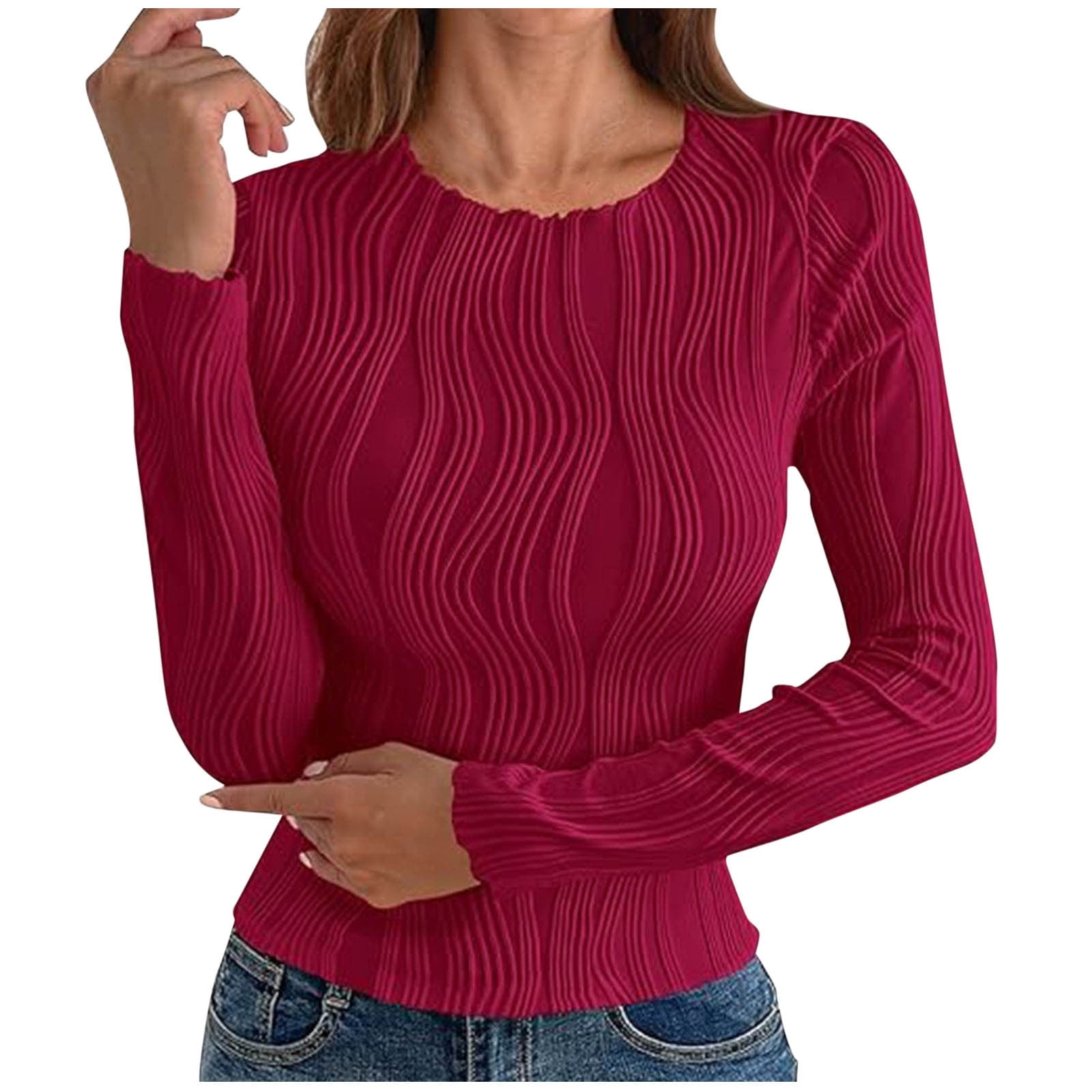 Burgundy Wine Womens Lounge Going Out Tops Long Sleeve Blouse for ...
