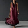 Burgundy Wine Womens Peplum Maxi Long Color Block Loose Fit Long ...