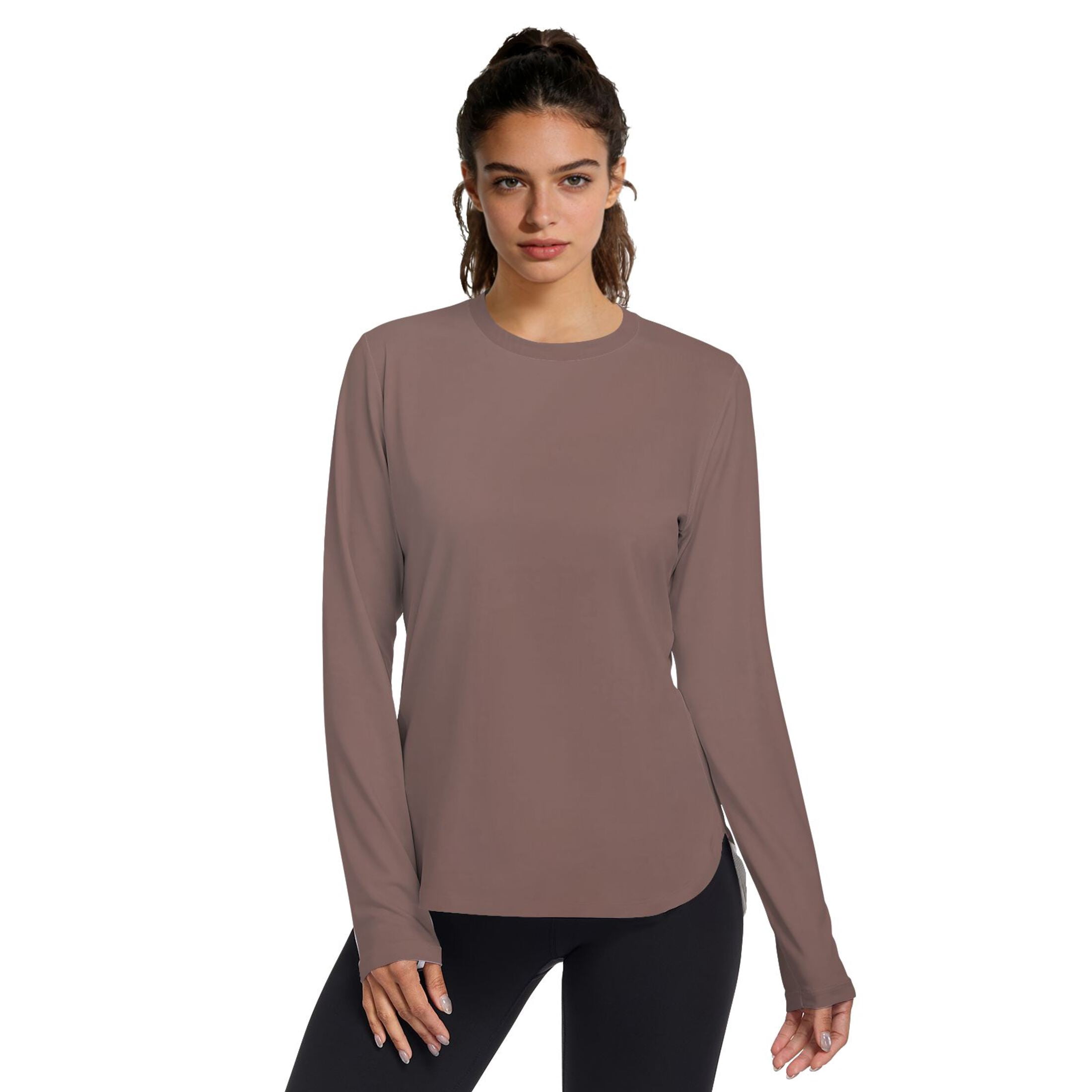 Burgundy Women UPF 50+ UV Shirts Long Sleeve with Thumb Holes Workout ...