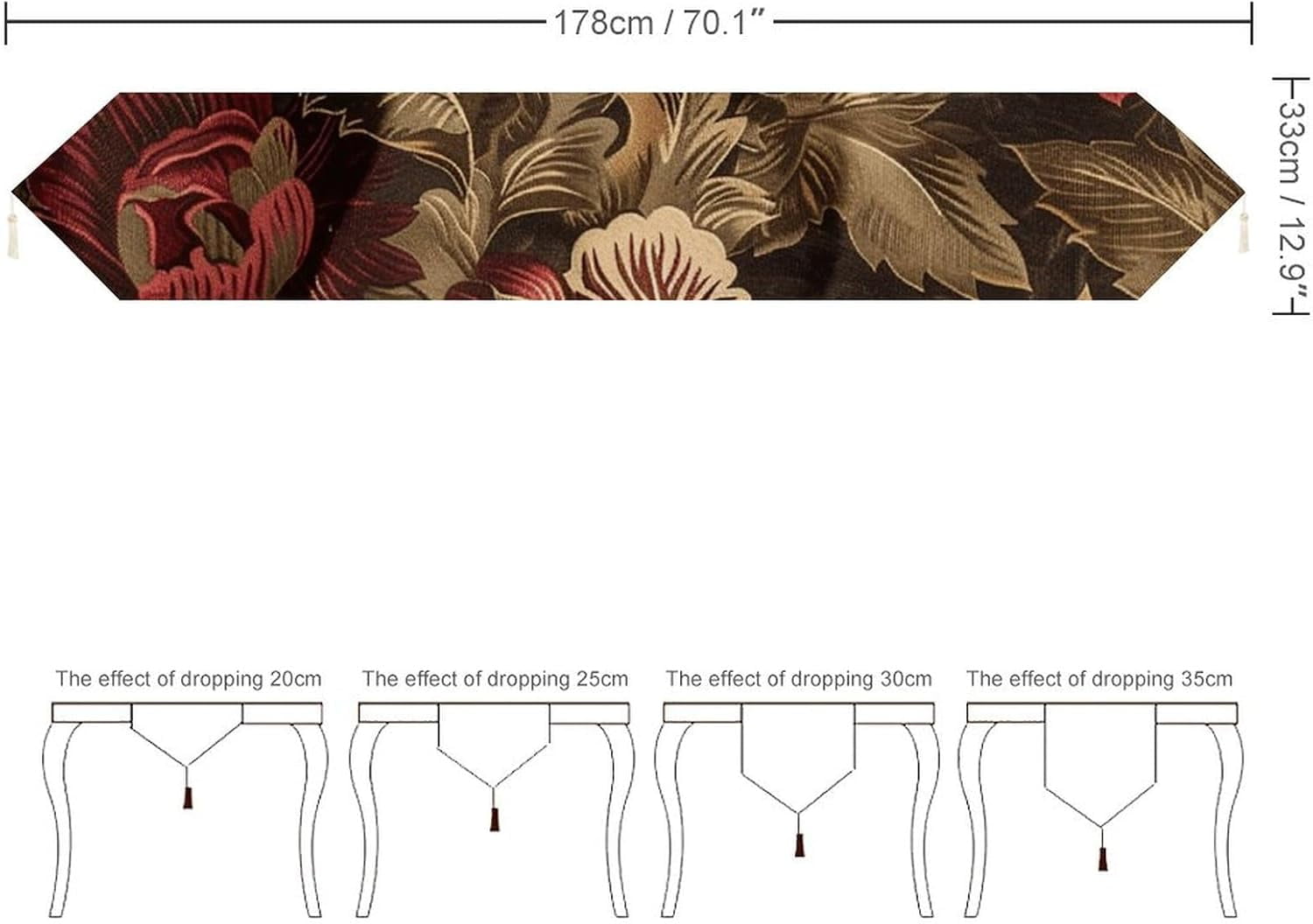 Burgundy and Brown Table Runner, Seasonal Kitchen Dining Table Runner ...