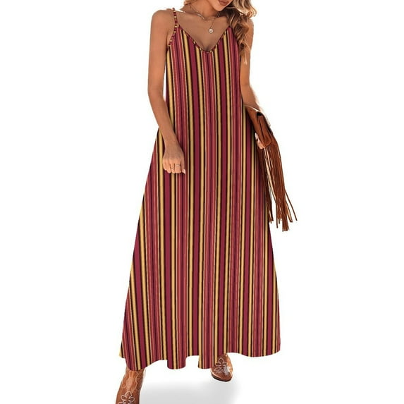 Burgundy and Gold Stripes Pattern Sleeveless Dress Aesthetic clothing ...