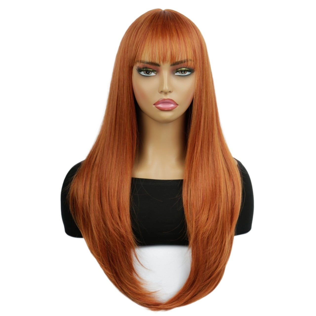 Burgundy long straight hair wig for women with full bangs - high ...