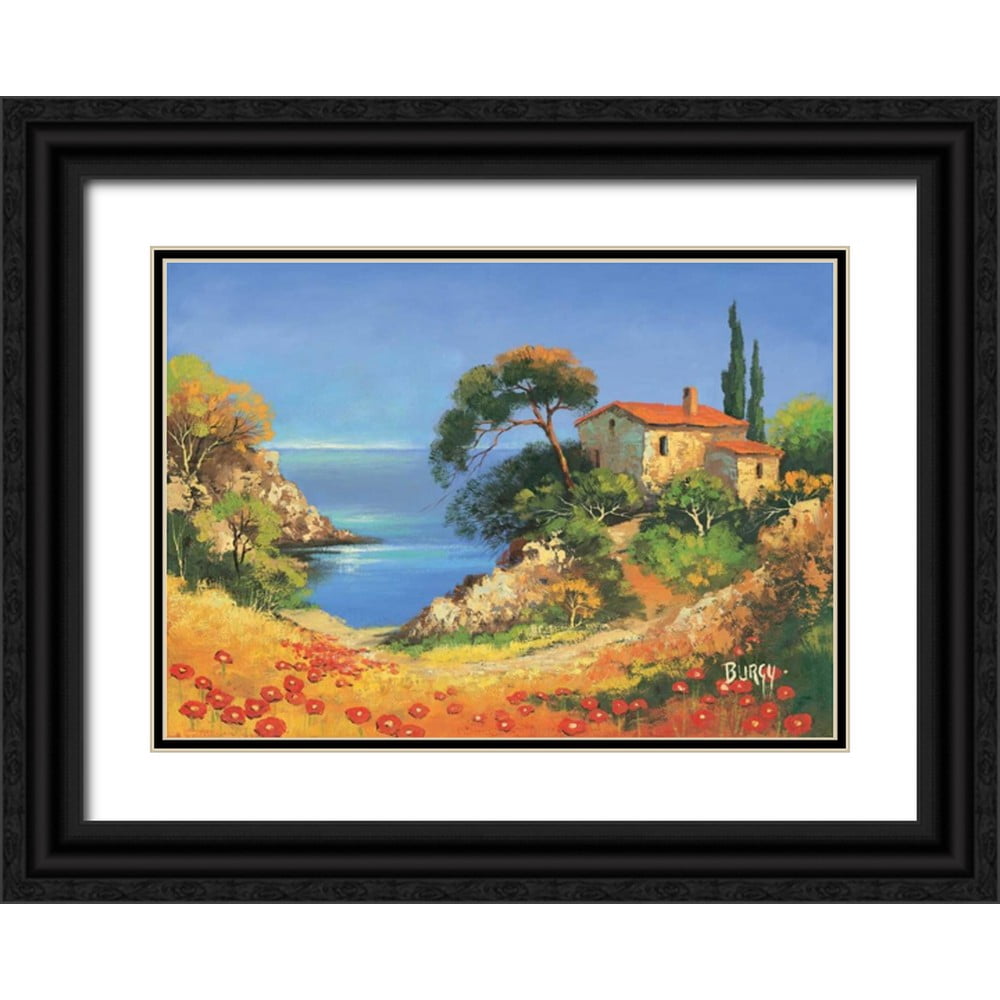 Burgy 14x11 Black Ornate Wood Framed with Double Matting Museum Art ...
