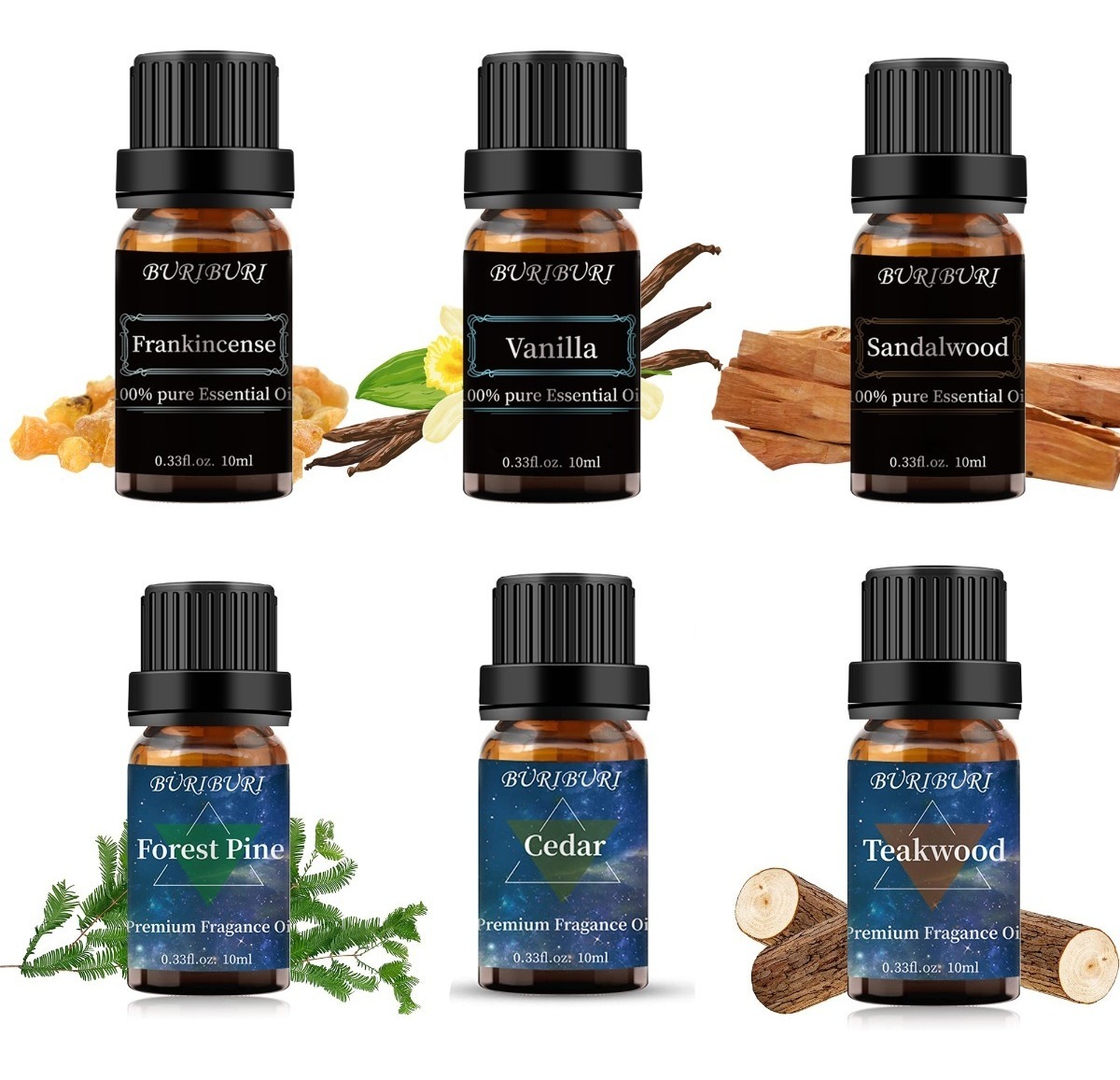 Buriburi 6 Pack Essential Oils 10 ml (1/3 oz) 100% Pure, Undiluted ...