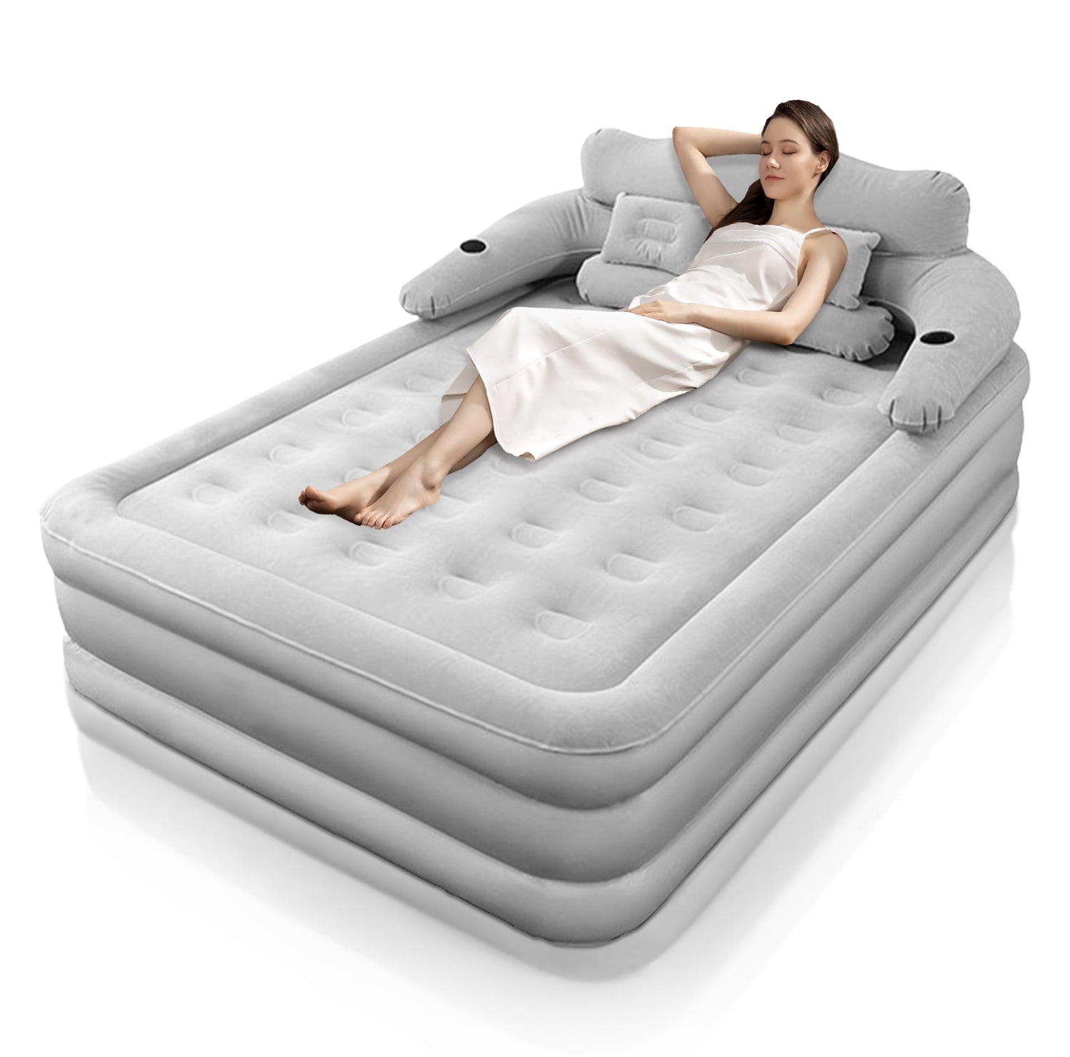 Buric 19 Inch Tall Full Size Air Mattress with Headboard | Dual Pump ...