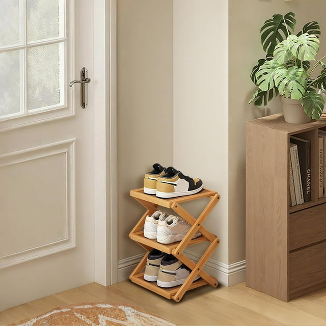 Buric 3 Tier folding Shoe Rack, Wooden Shoe Rack, Freestanding Small ...