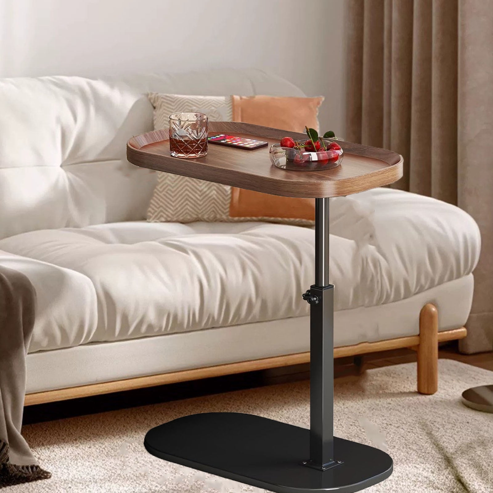 Buric C Shaped Side Table End Table, 360° Swivel and Adjustable Height ...