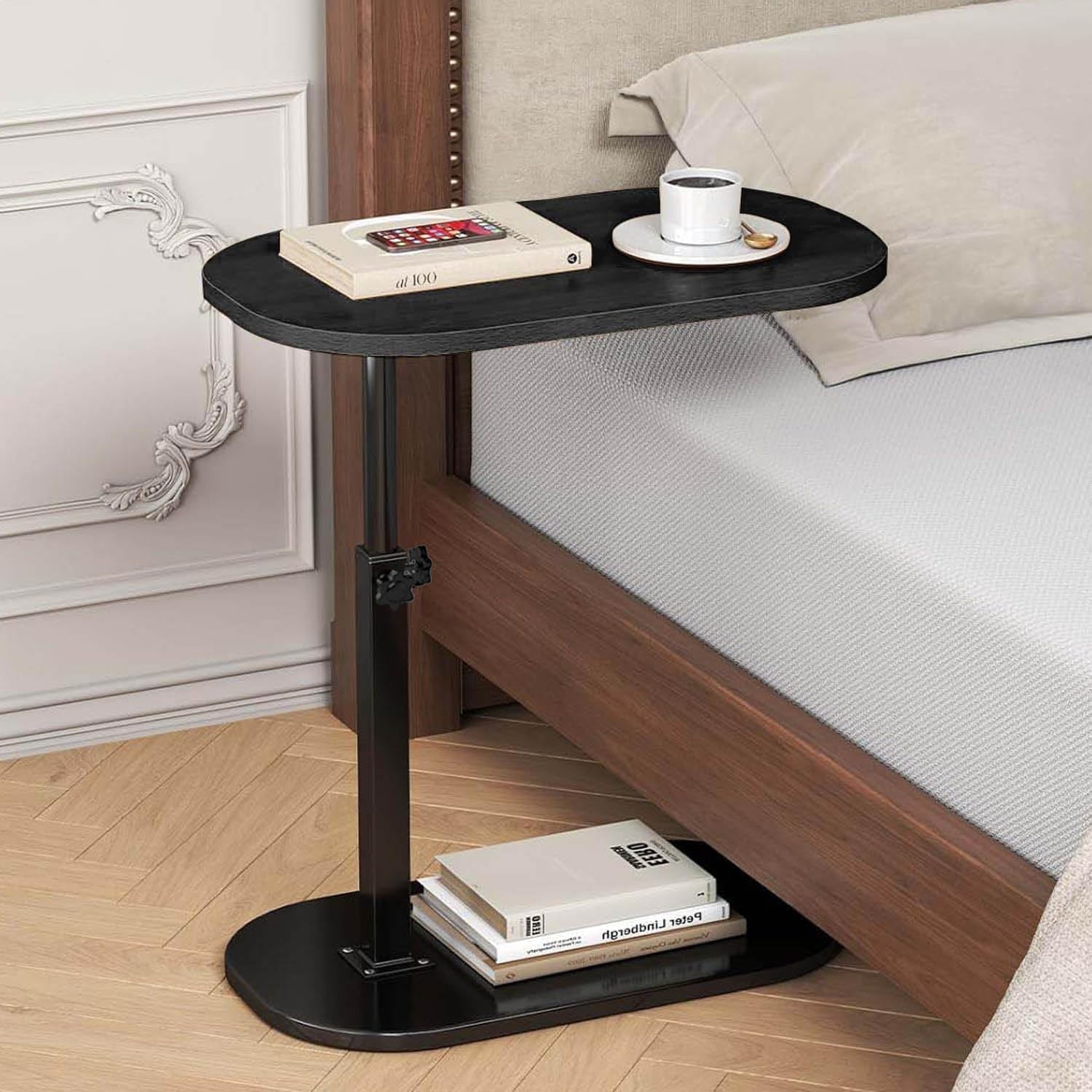 Buric C shaped Height Adjustable Side Table, 360° Swivel Small Side ...