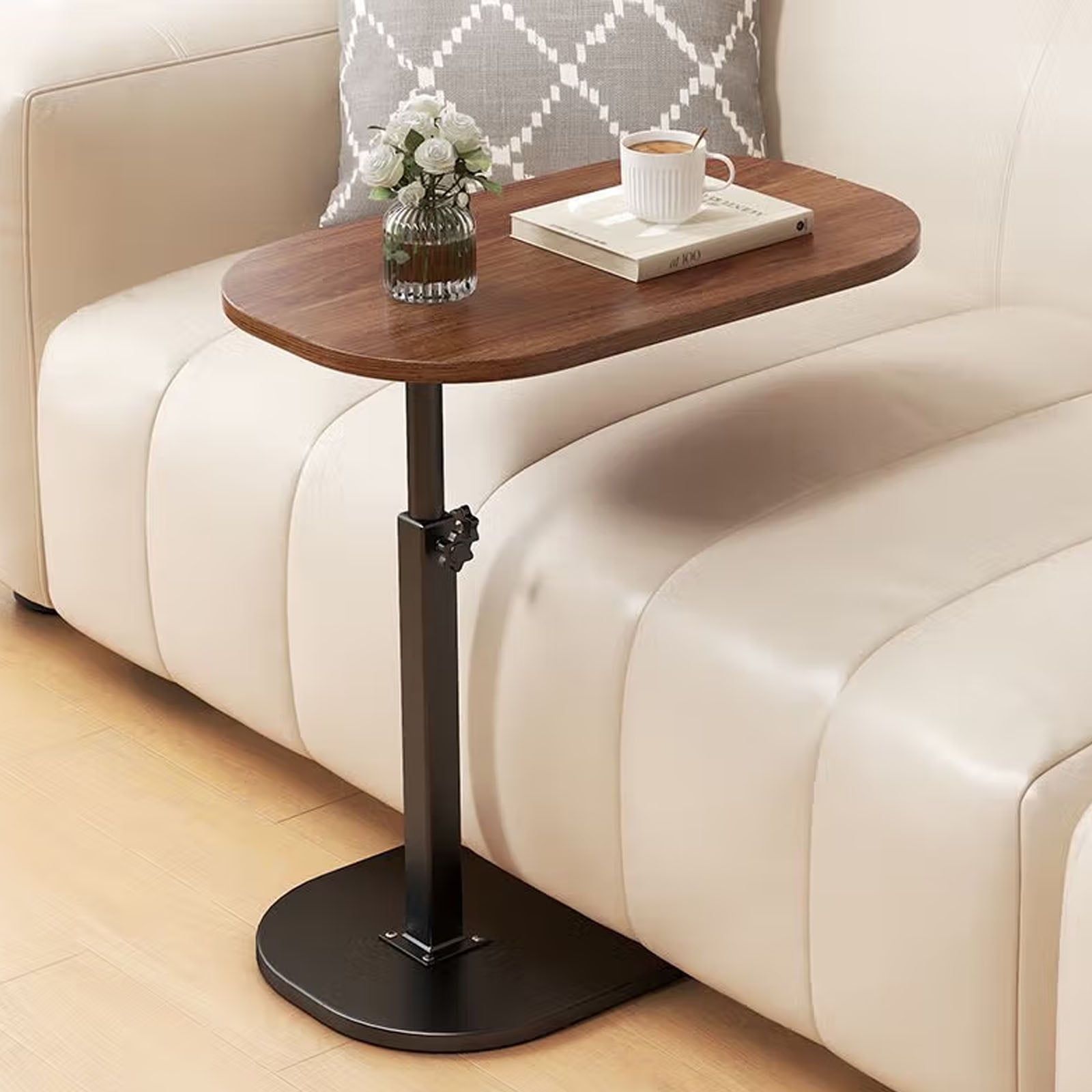 Buric C shaped Height Adjustable Side Table, 360° Swivel Small Side Table for Sofa, Living Room ...
