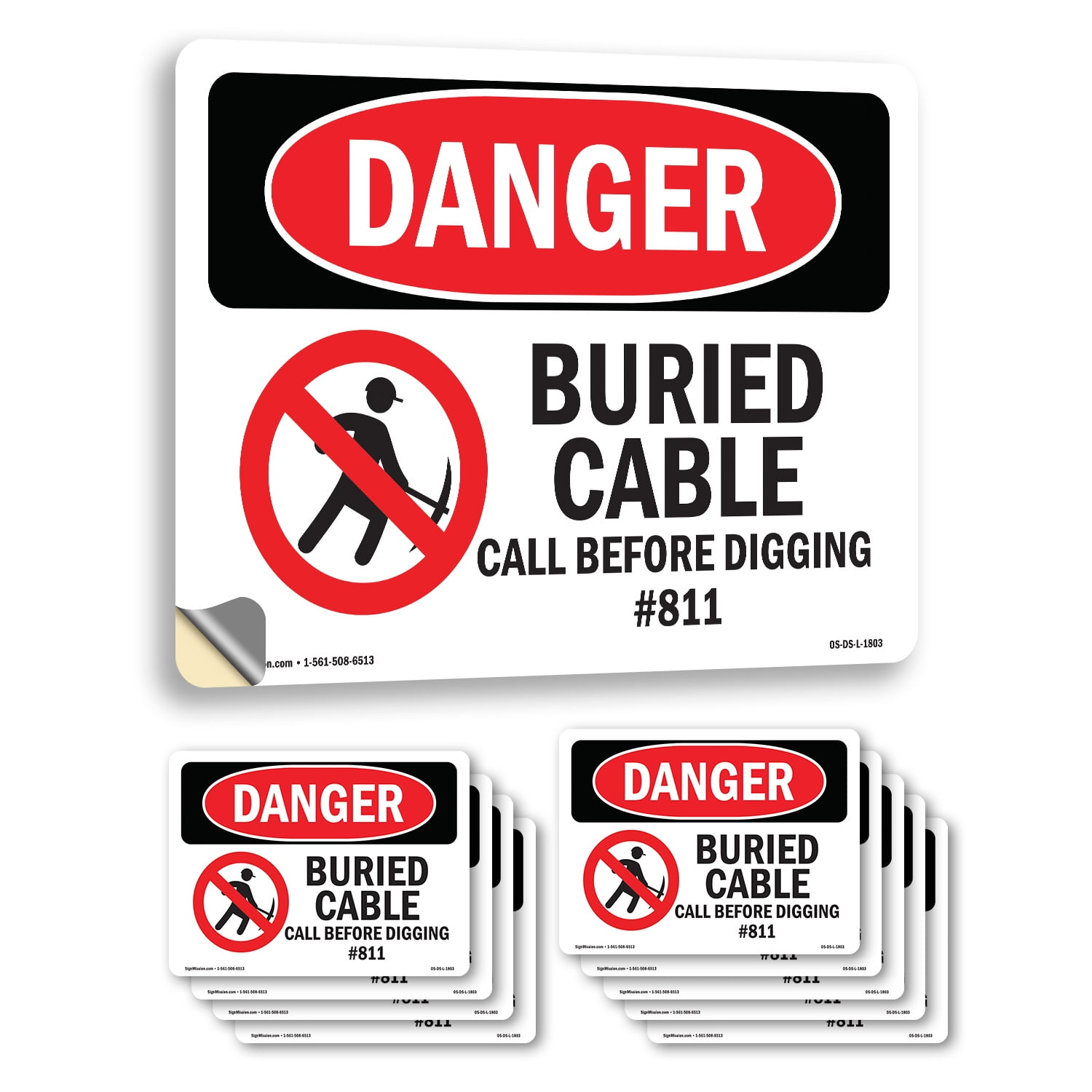 Buried Cable Call Before Digging #811 OSHA Danger Vinyl Decal Label 24 ...