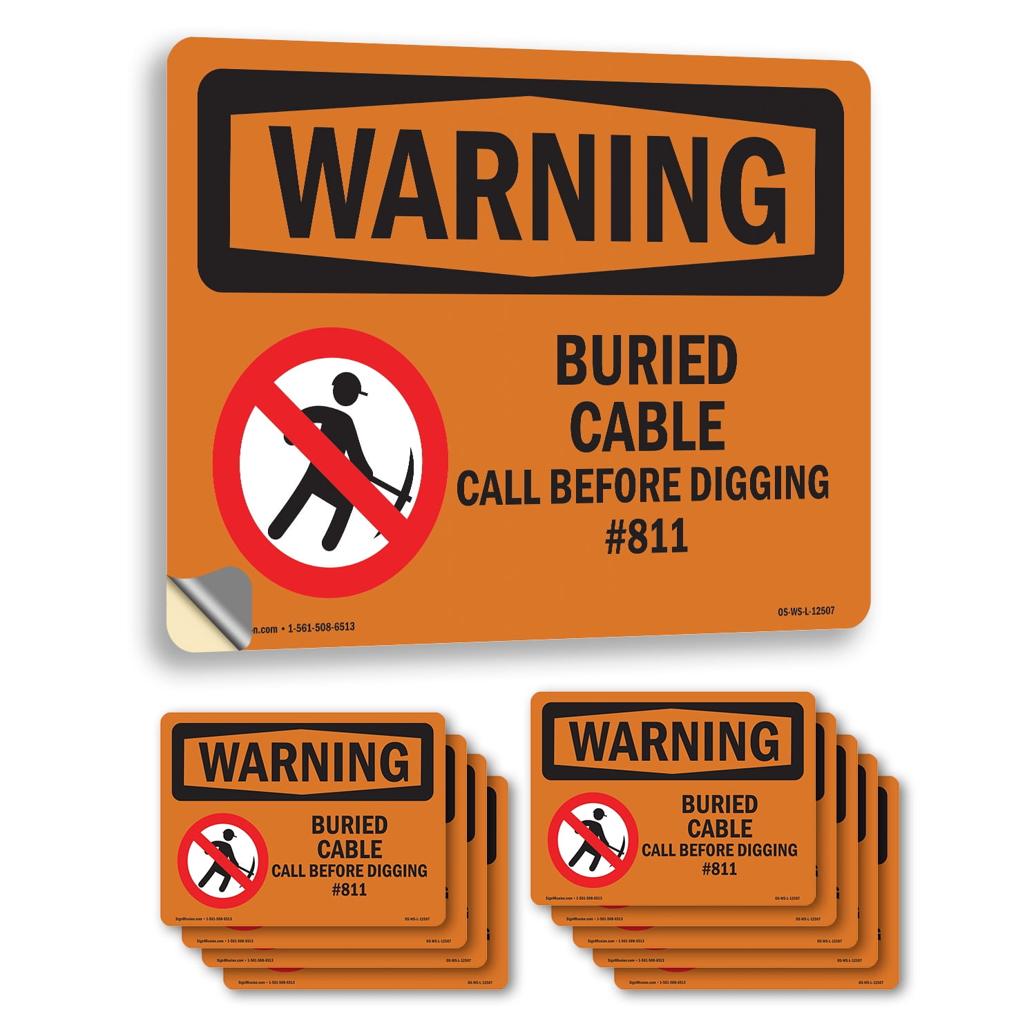 Buried Cable Call Before Digging #811 OSHA WARNING Vinyl Decal Label 18 ...