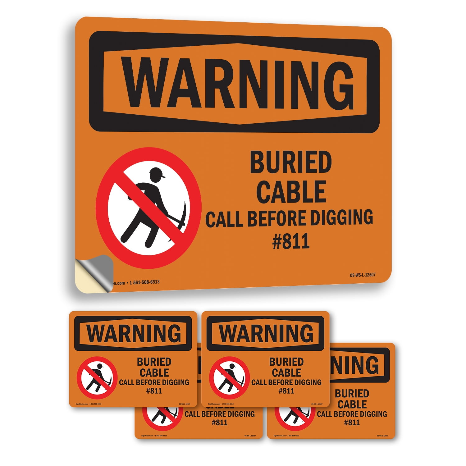 Buried Cable Call Before Digging #811 OSHA WARNING Vinyl Decal Label 5 ...
