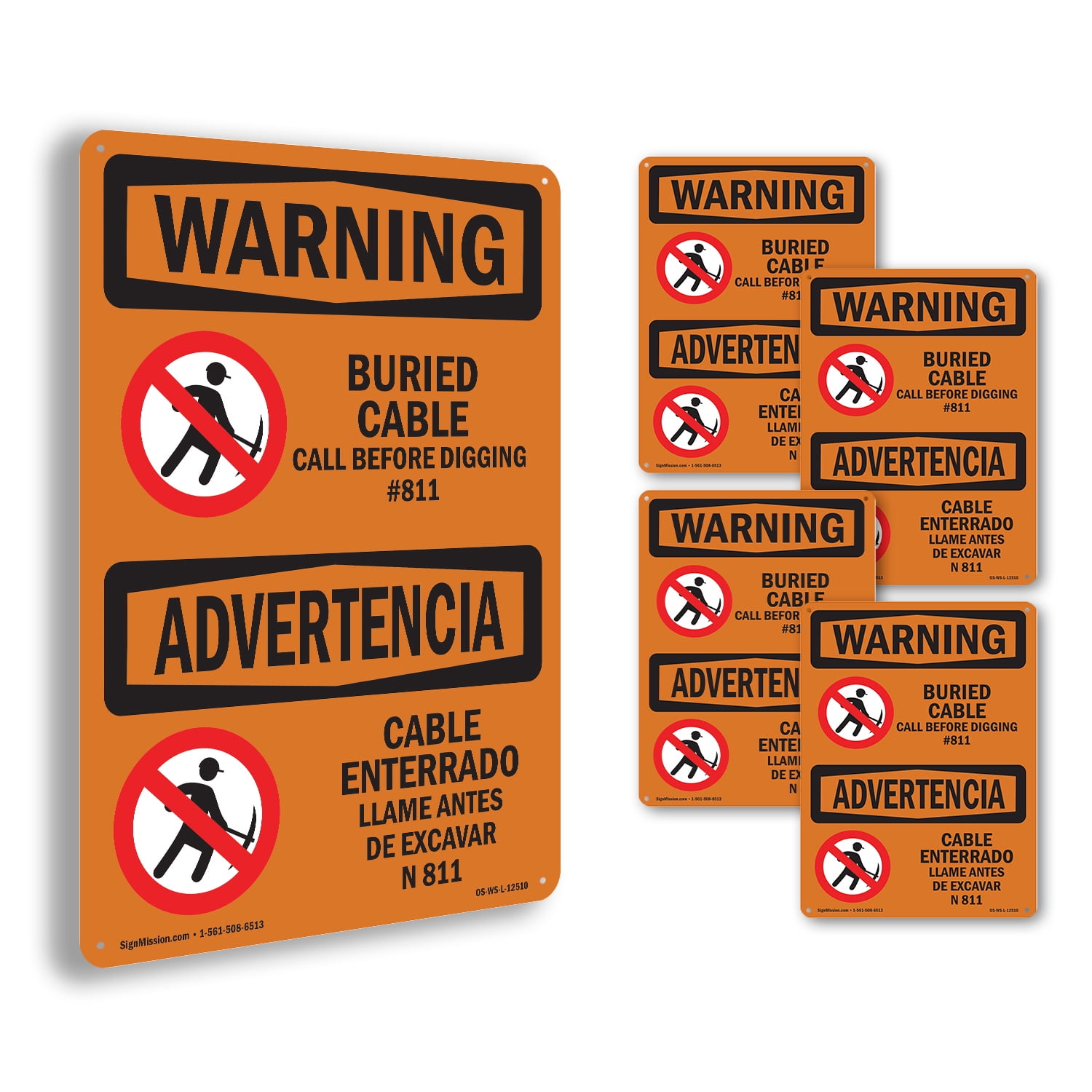 Buried Cable Call Before Digging Bilingual OSHA WARNING Aluminum Sign ...