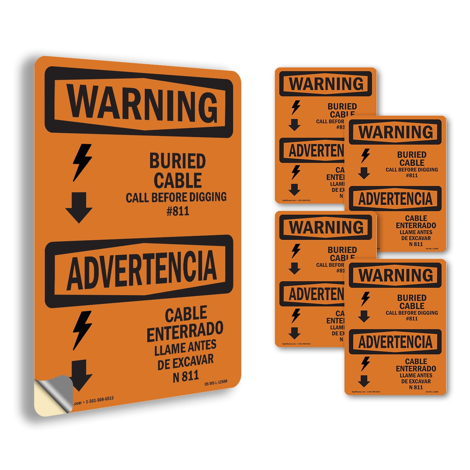 Buried Cable Call Before Digging Bilingual OSHA WARNING Vinyl Decal ...