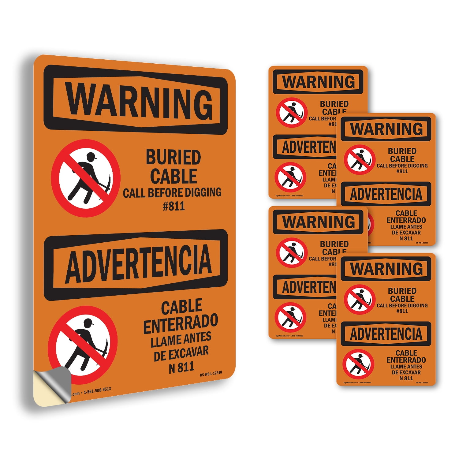 Buried Cable Call Before Digging Bilingual OSHA WARNING Vinyl Decal ...