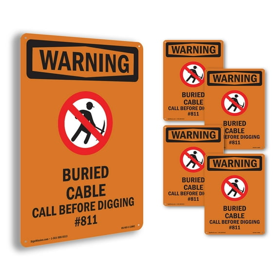 Buried Cable Call With Symbol OSHA WARNING Aluminum Sign 24 Inch x 18 ...