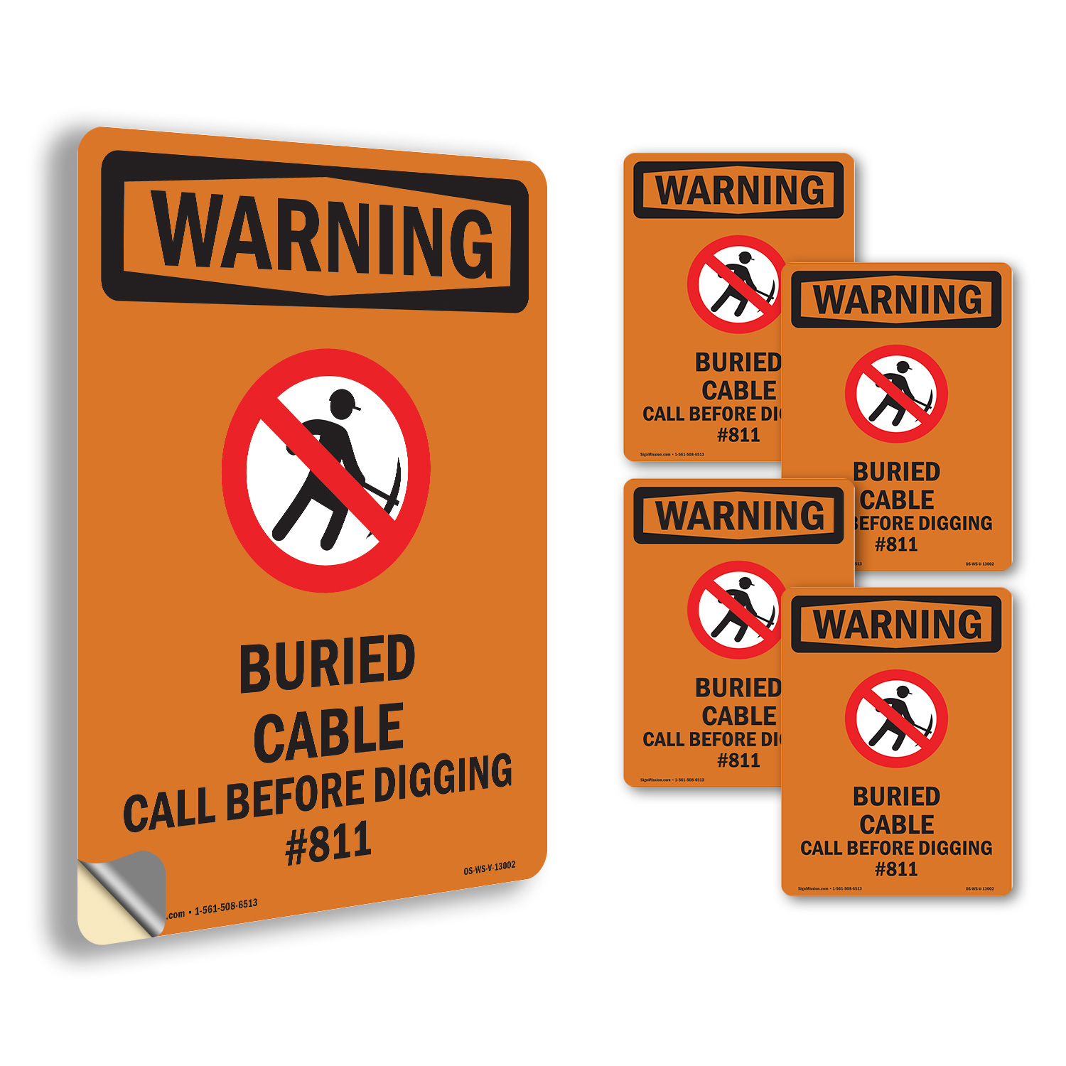 Buried Cable Call With Symbol OSHA WARNING Vinyl Decal Label 5 Inch x 3 ...