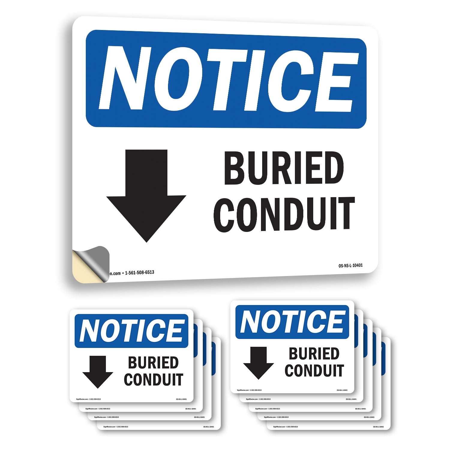 Buried Conduit [Down Arrow] With Symbol OSHA Notice Vinyl Decal Label ...