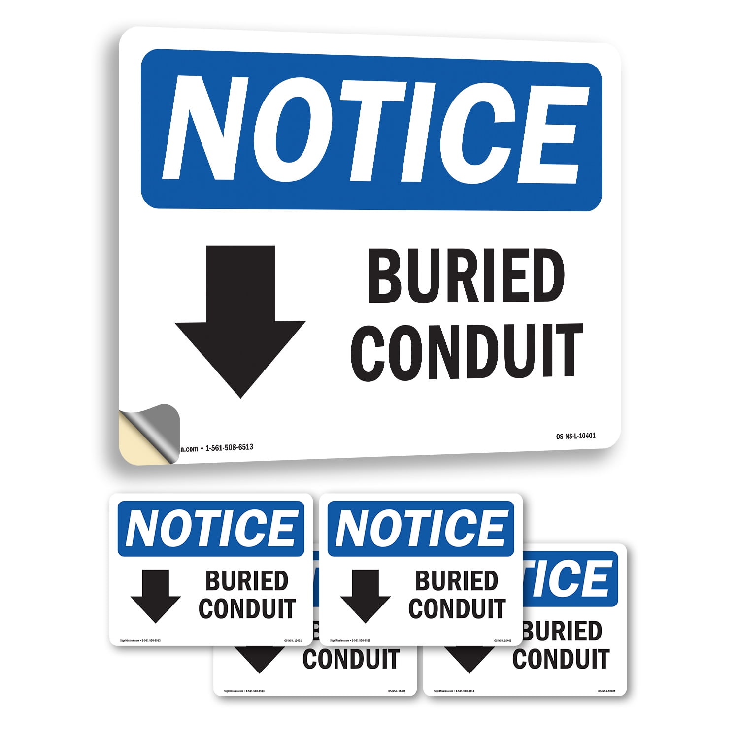 Buried Conduit [Down Arrow] With Symbol OSHA Notice Vinyl Decal Label 5 ...