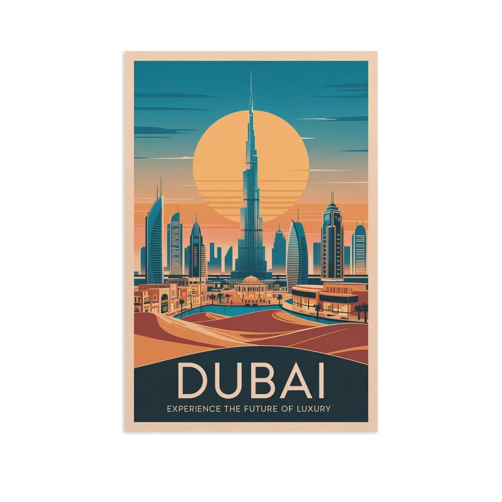 Burj Khalifa Classic Poster Retro Dubai Cityscape with Modern ...