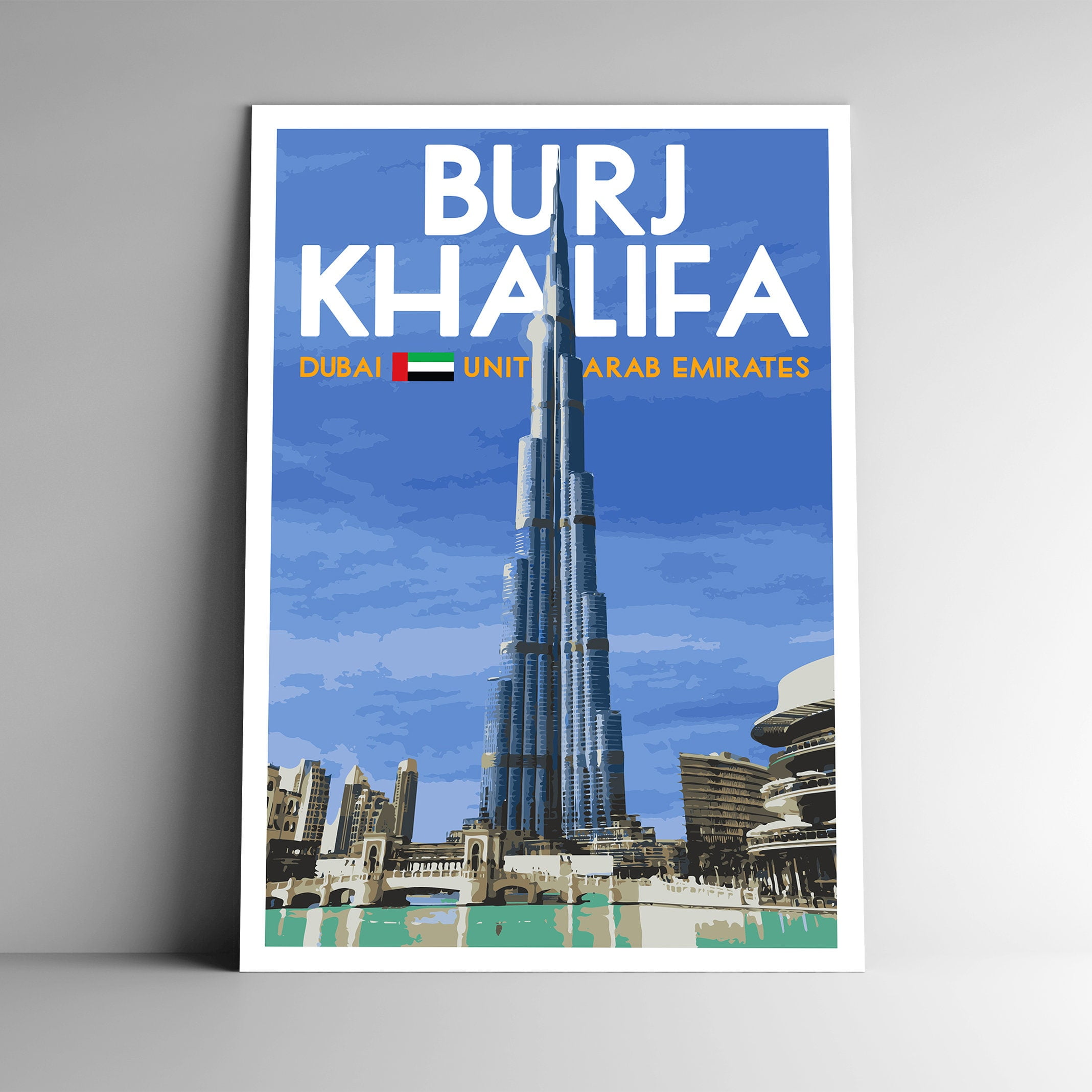 Burj Khalifa Dubai Vintage Travel Poster / Postcard WPA Style Retro ...