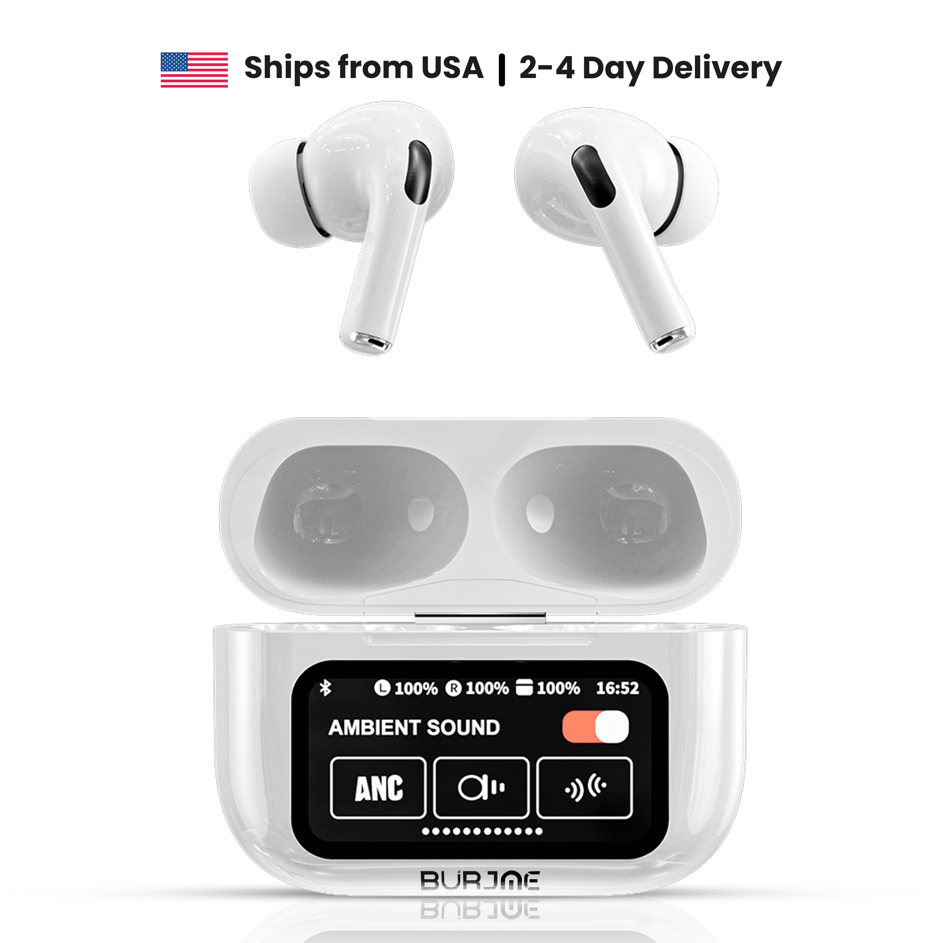 Burjme Wireless Bluetooth 5.4 TWS Touch Screen Led Display Earbuds ...