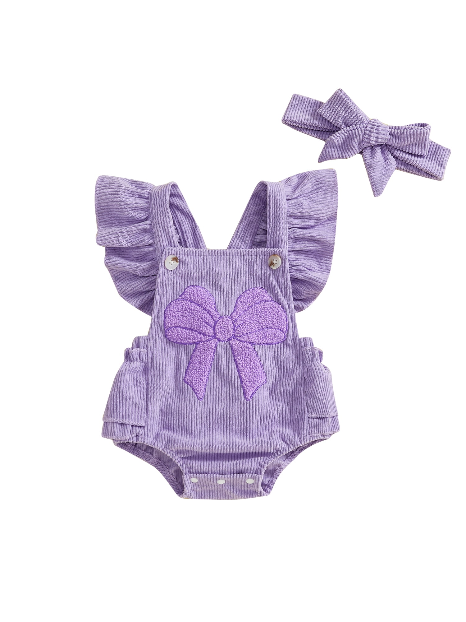 Burkashear Baby Girl Romper Overalls Casual Bow Embroidery Ruffles ...