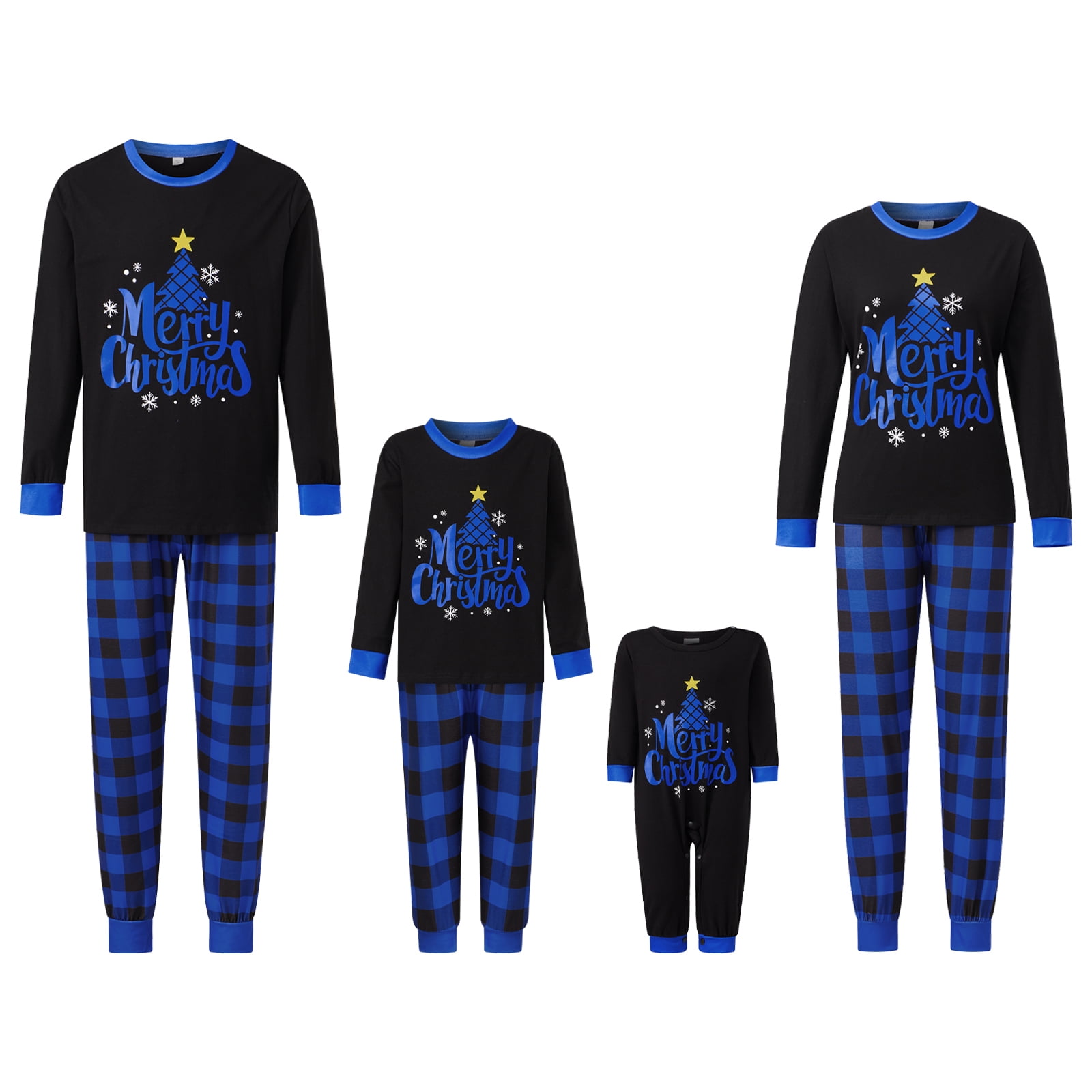Burkashear Christmas Family Pajamas Matching Set Long Sleeve Star Tree ...