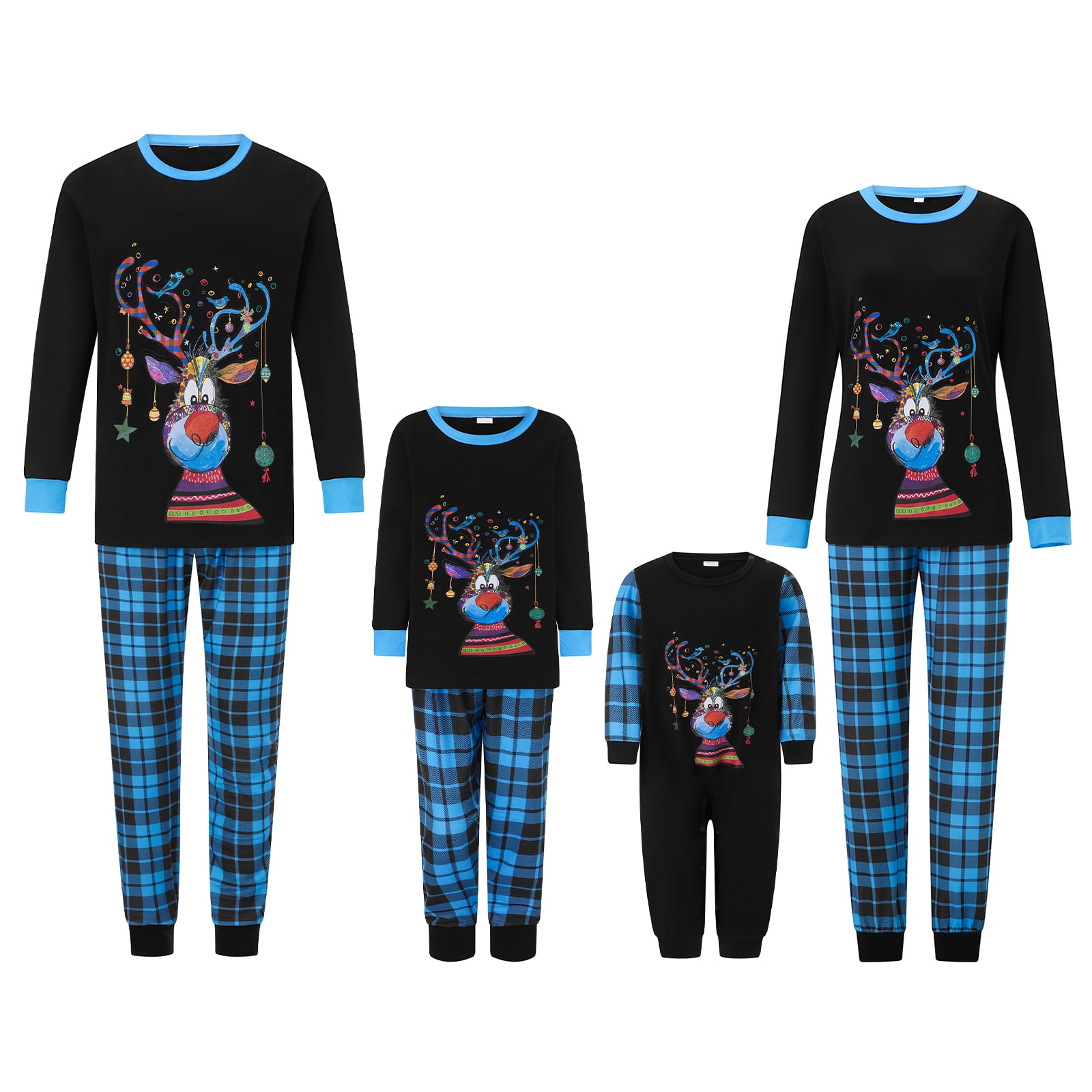 Burkashear Christmas Family Pajamas Matching Set Reindeer Plaid Print ...