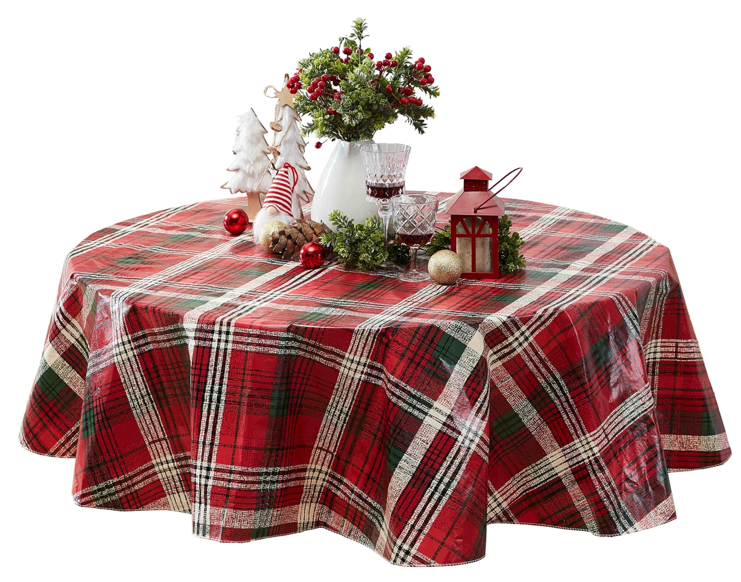 Newbridge Christmas Burke Tartan Red and Green 70 inch Round Vinyl ...