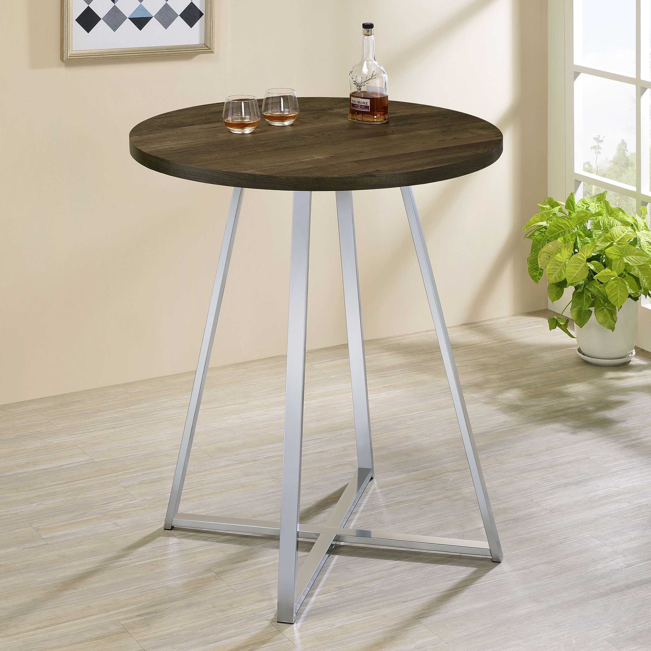 Burkhart Brown Oak Round 35-inch Pub Height Bistro Bar Table - Walmart.com