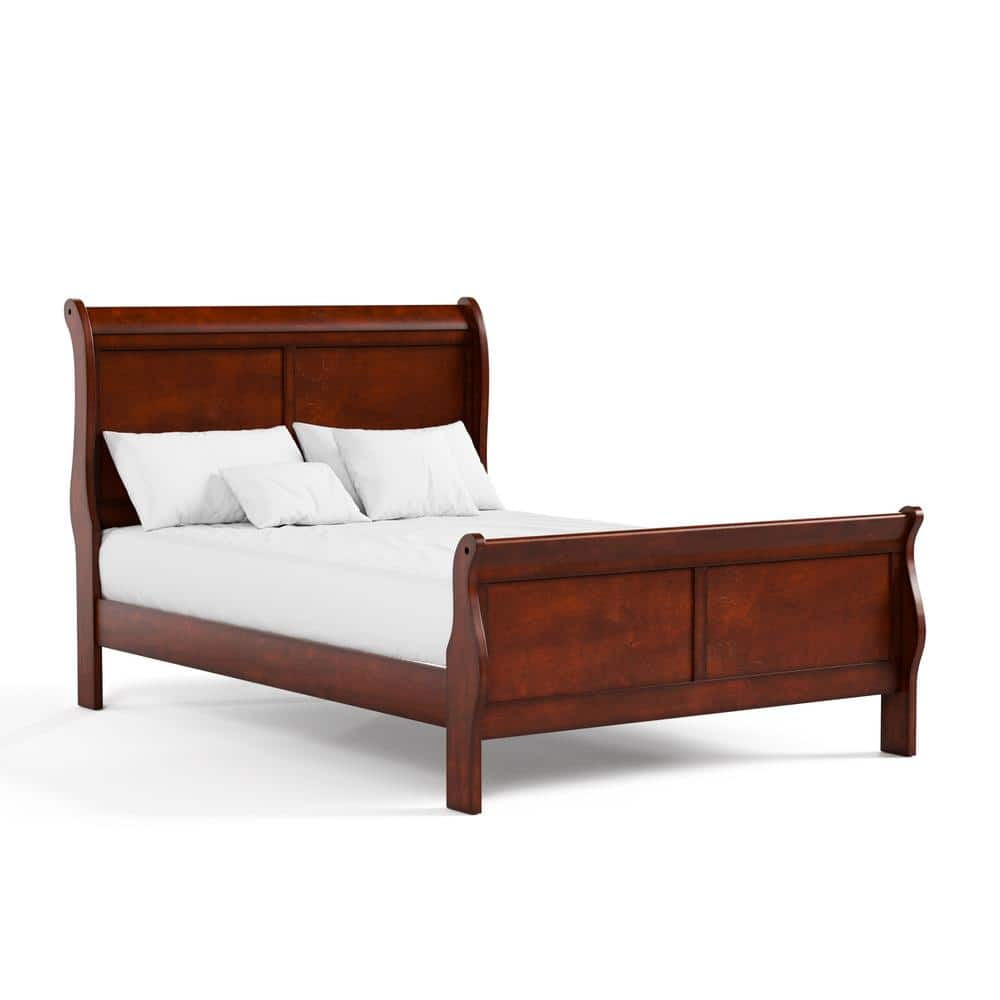 Burkhart Cherry Full Wood Frame Sleigh Bed with Slat Kit - Walmart.com