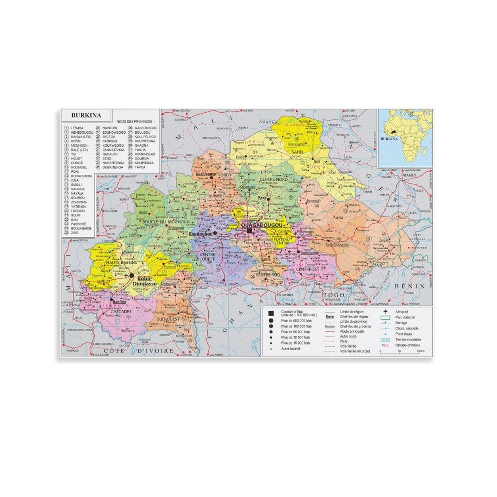 Burkina Fa-so Map Posters Gifts Canvas Painting Poster Wall Art ...