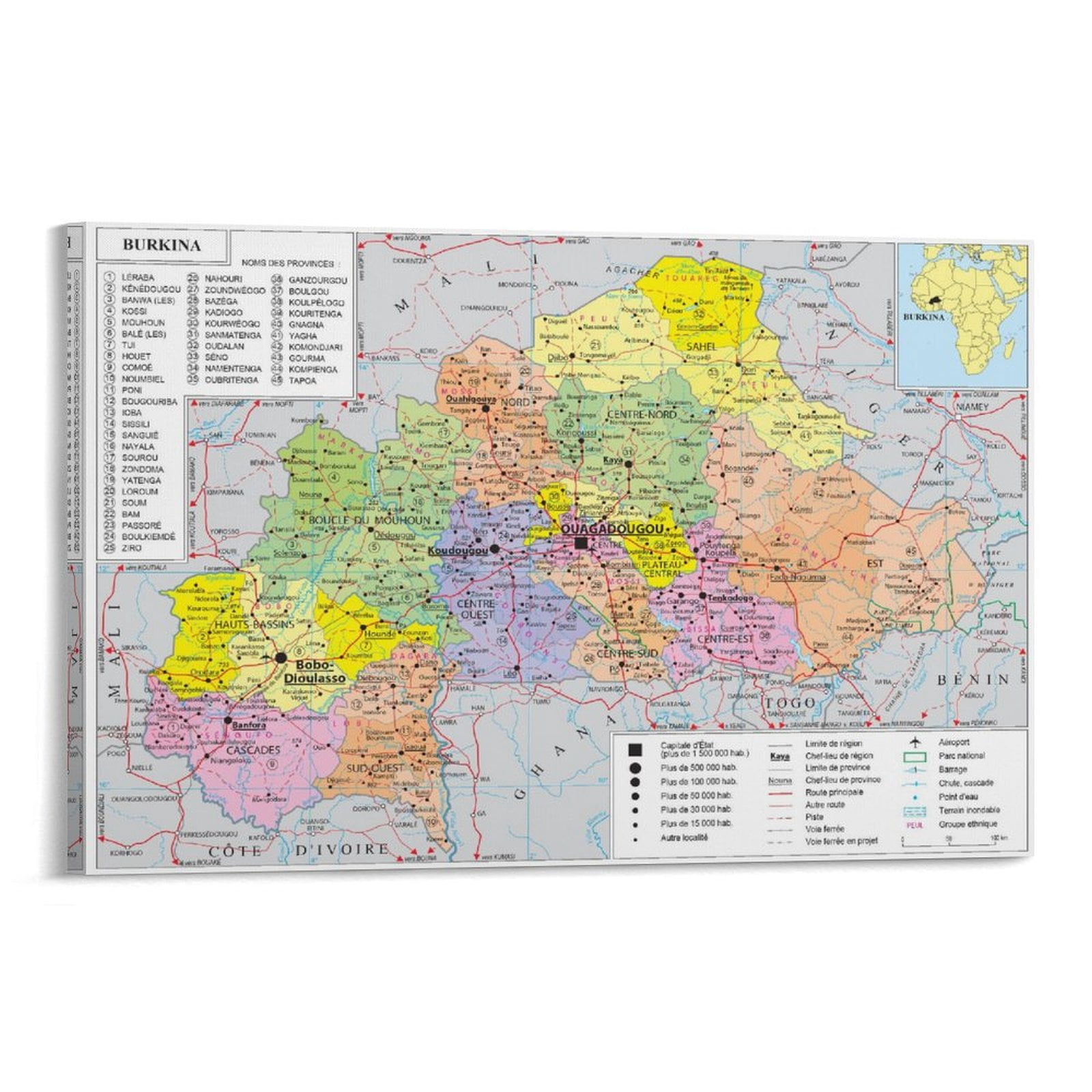 Burkina Fa-so Map Posters Poster Cool Artworks Painting Wall Art Canvas ...