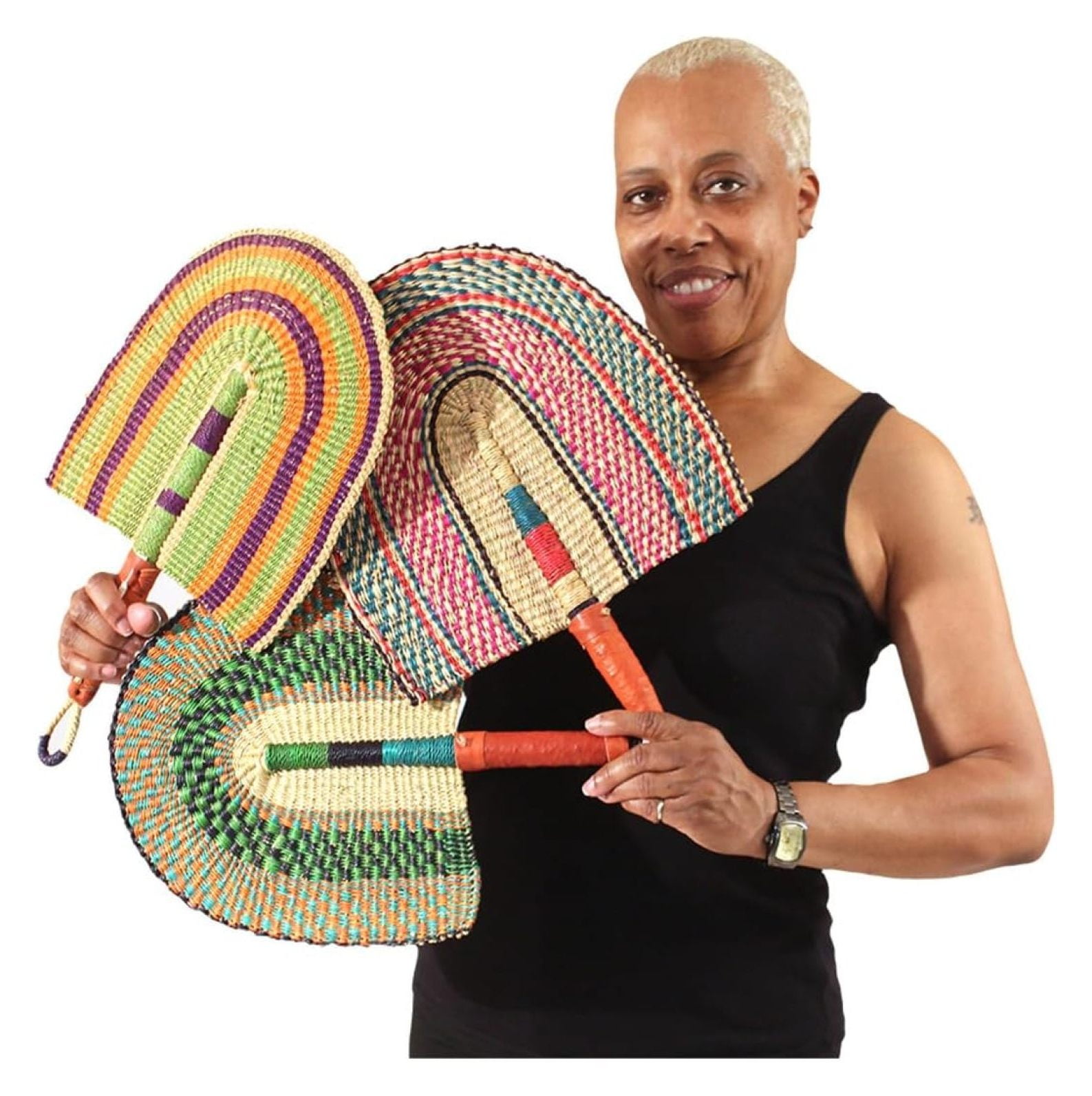 Burkina Faso African Hand Fan, Woven 16" Long Hand Fan For Women & Men ...