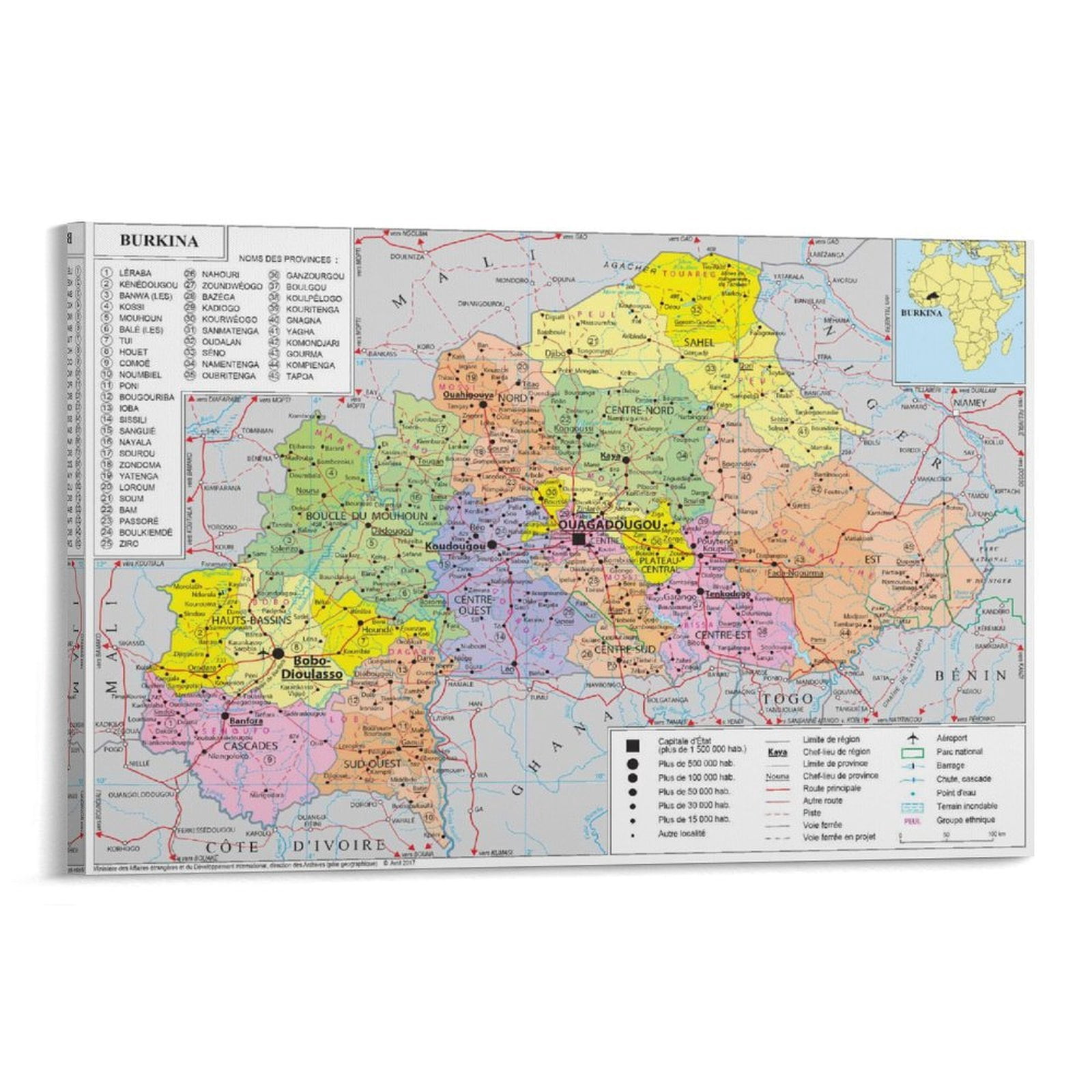 Burkina Faso Map Poster Painting On Canvas Wall Art Poster Scroll ...