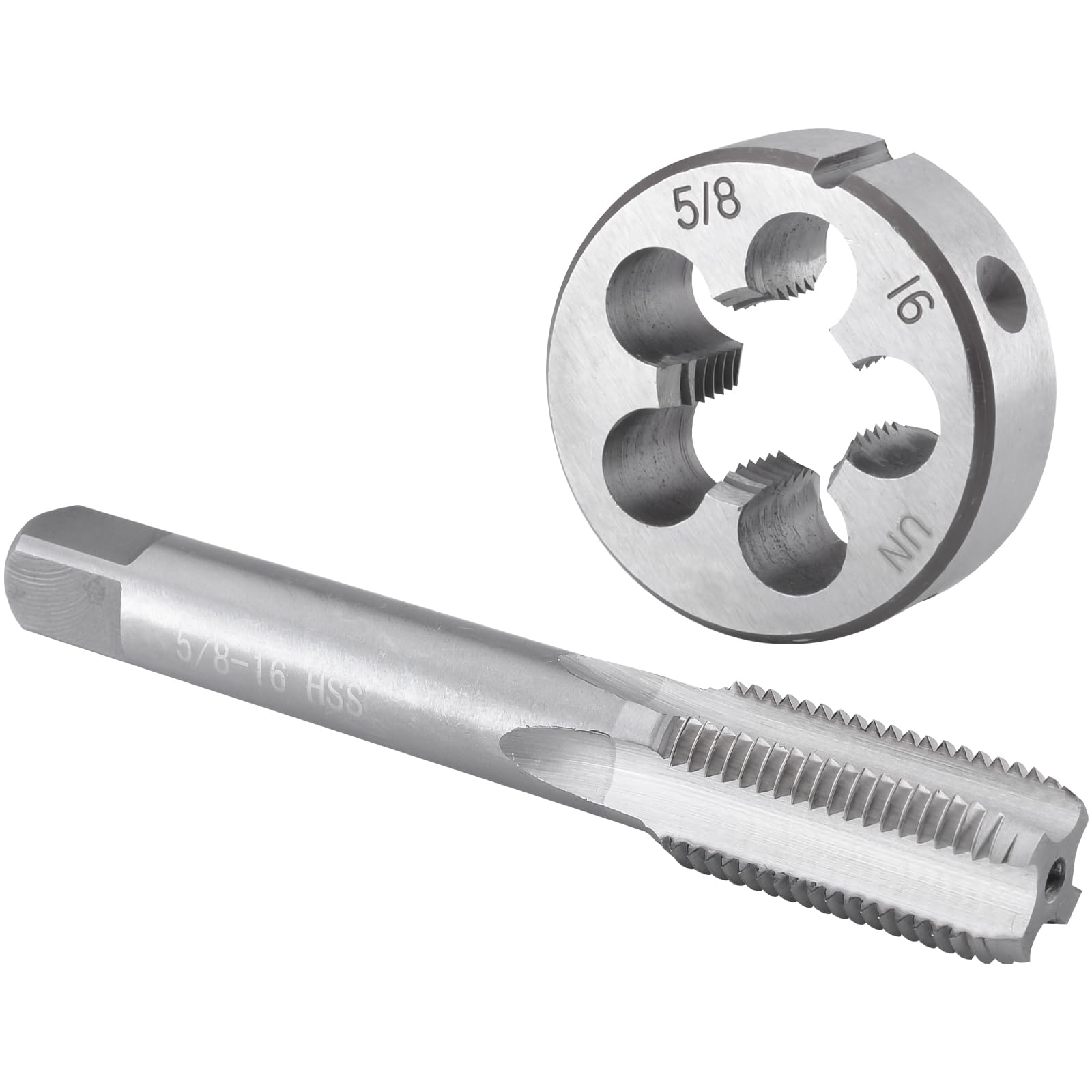 Burkit 5/8"-16 UN Tap and Die Set, 5/8 x 16 UN Machine Thread Tap and Round Die Right Hand C31 ...