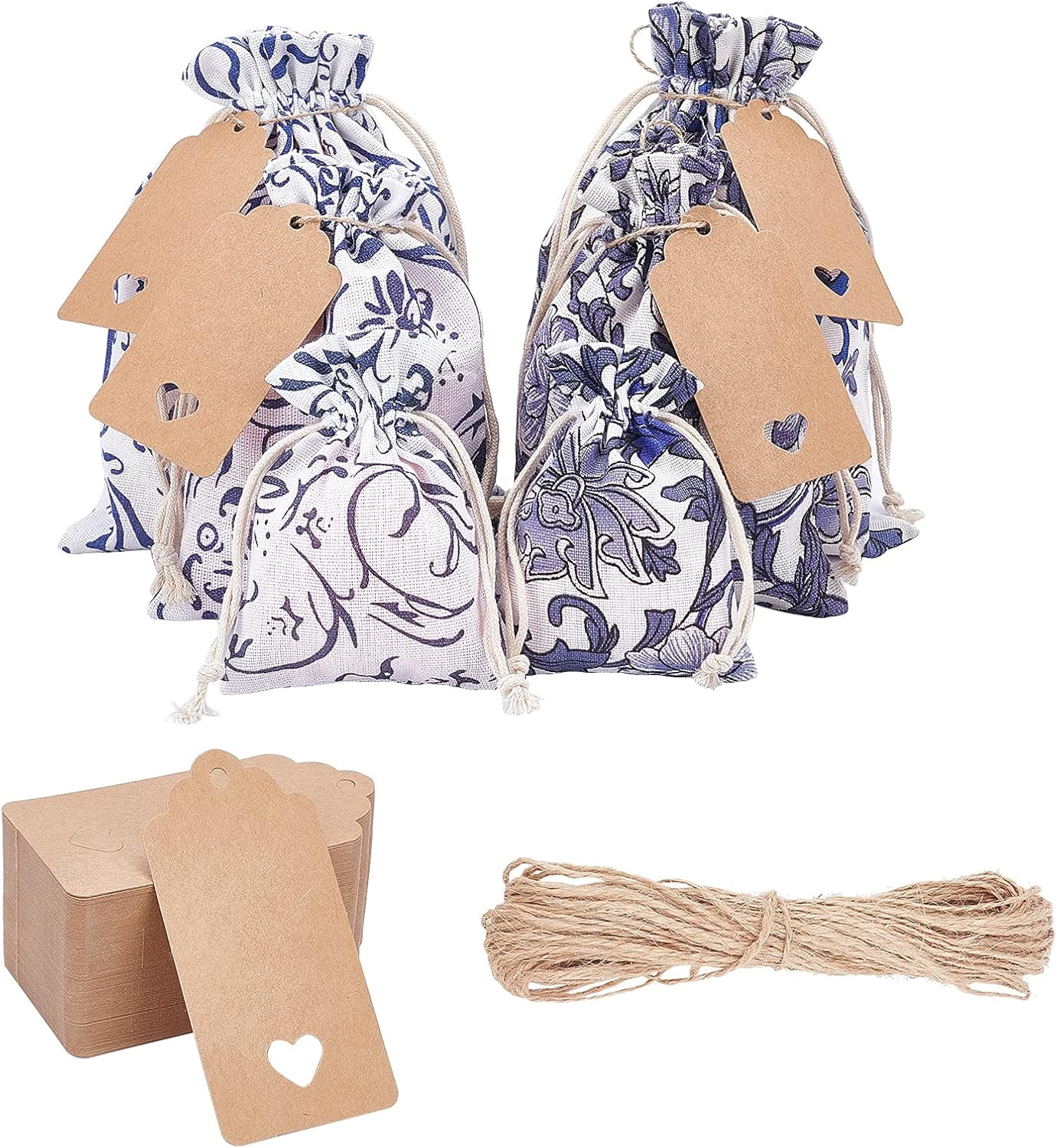 Burlap 1 bag Burlap Pouches Polyester Drawstring Bags Flower Pattern ...