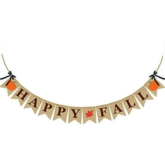 Burlap Banner Happy Fall Sign Pumpkin Flag Rustic Natural Fall Harvest ...