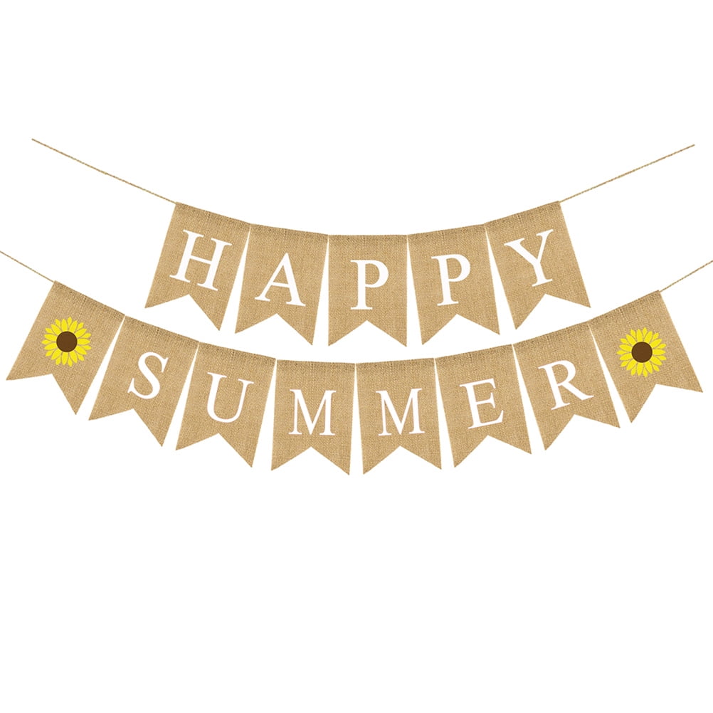 Burlap Banner Happy Summer Banner Dovetail Shape Banner Linen Dovetail ...